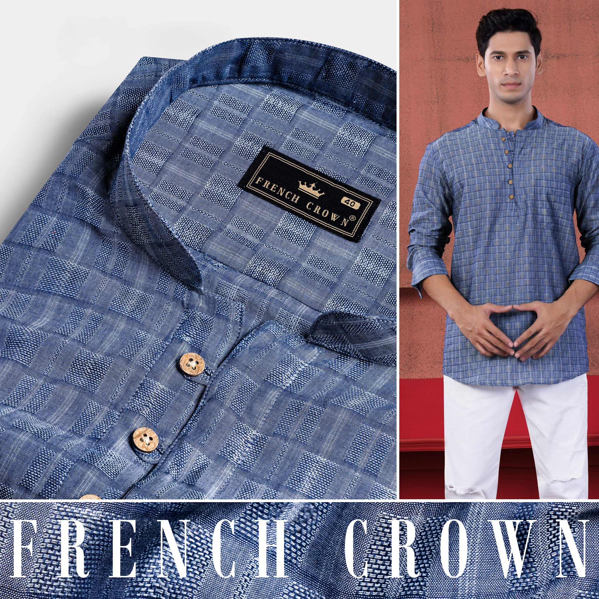 Waikawa Blue and Casper Gray Casual Stripes Premium Cotton Indian Kurta ...