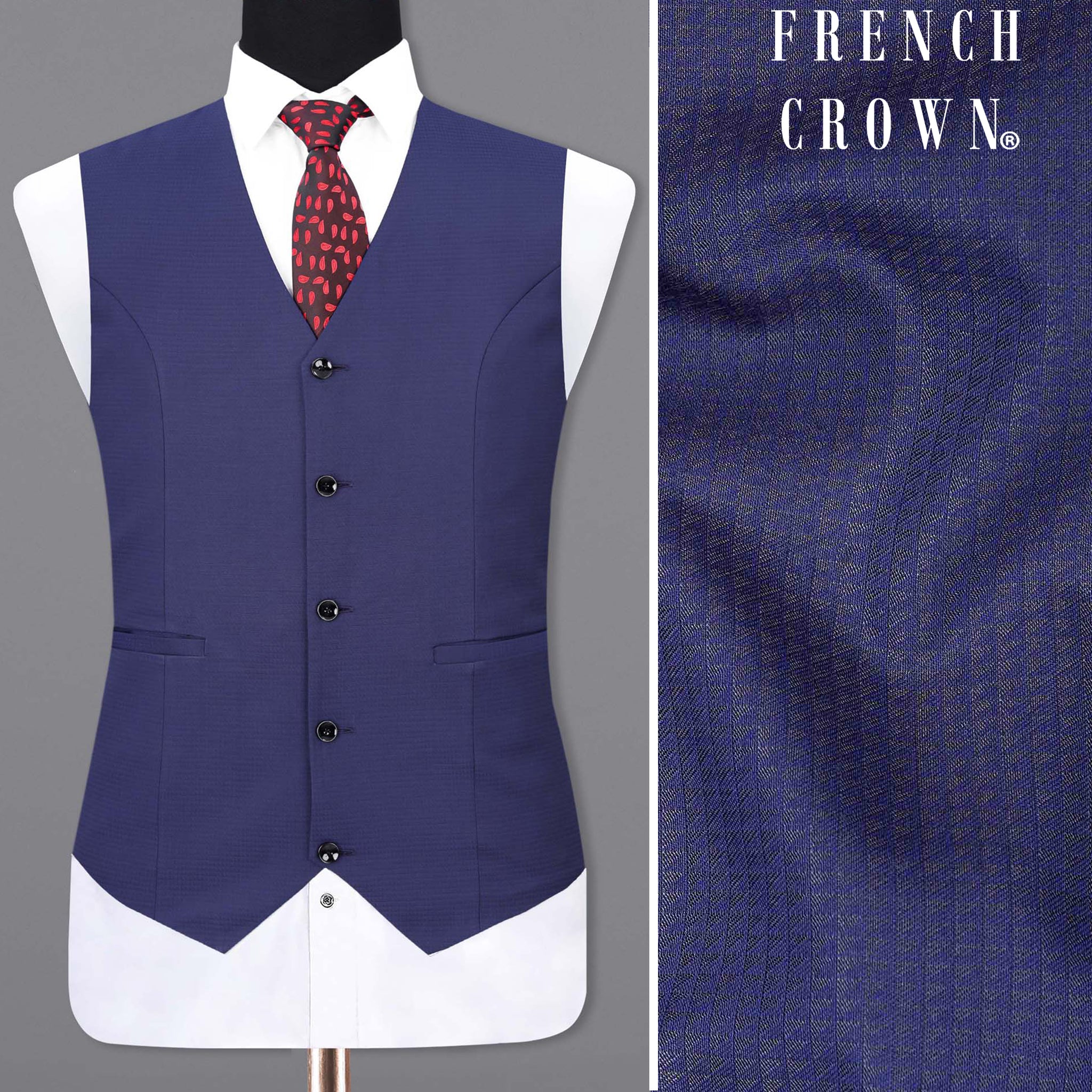 Jacarta Blue Textured Premium Terry-Rayon Waistcoats For Men