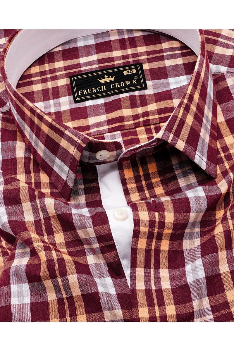 Claret Maroon with Tumbleweed Beige Formal/Casual Checks-Plaid Premium ...