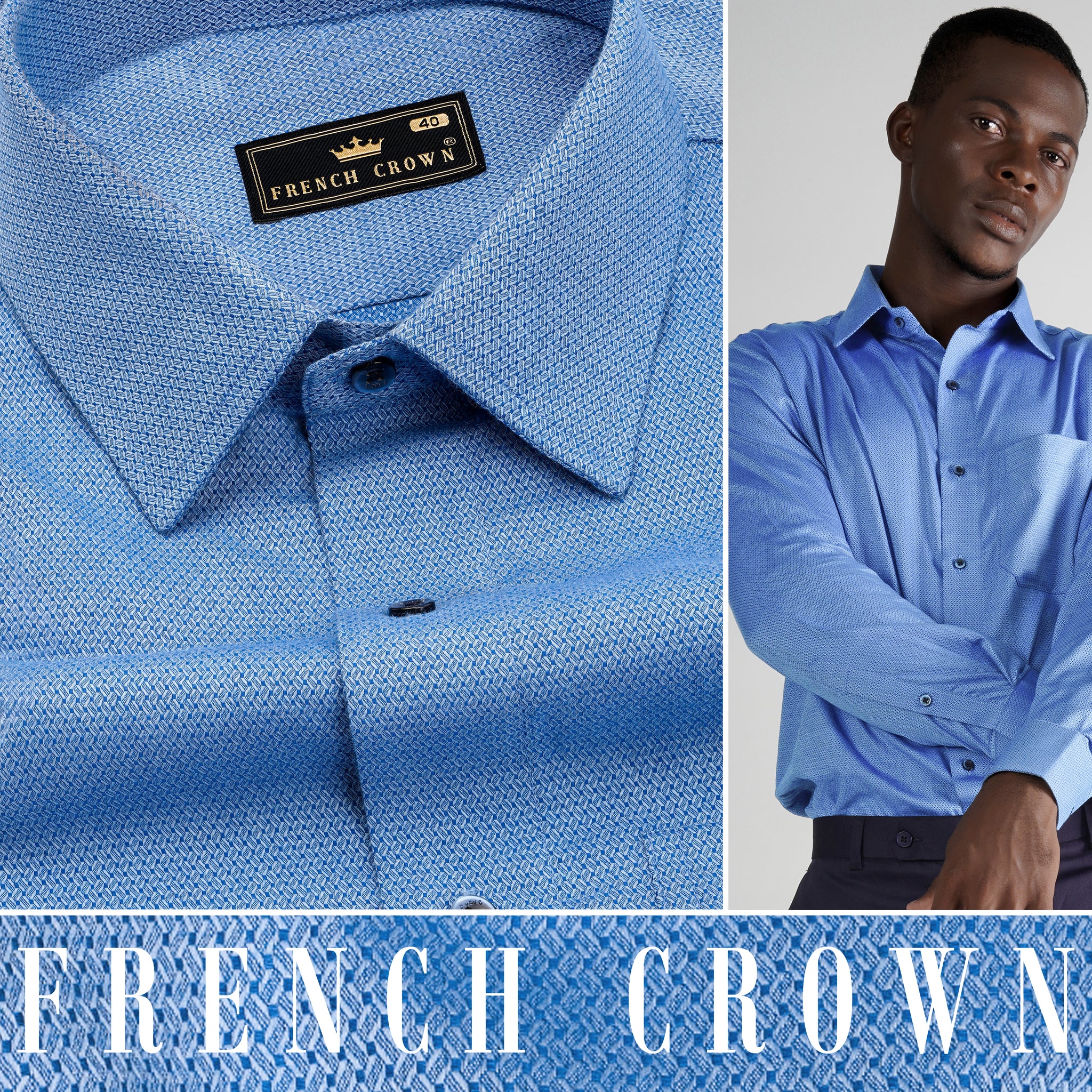 Cornflower Blue Formal/Casual Textured Premium Cotton Shirt For Men ...