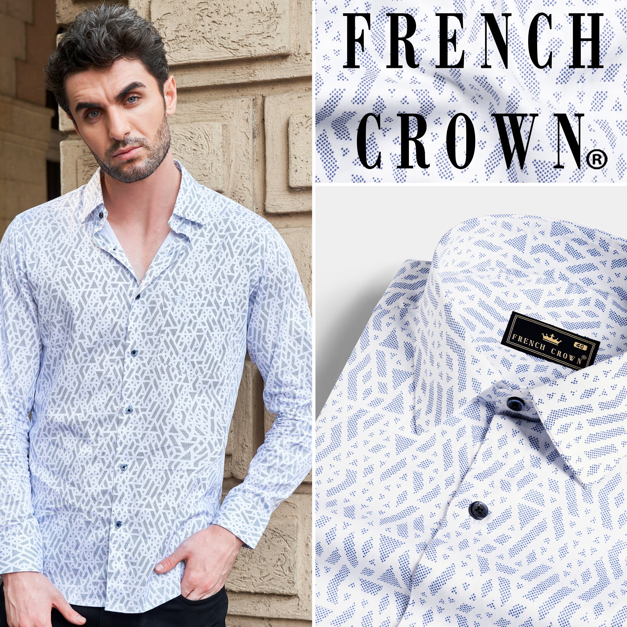 Bright White Geometric Formal/Casual Prints Premium Cotton Shirt For ...