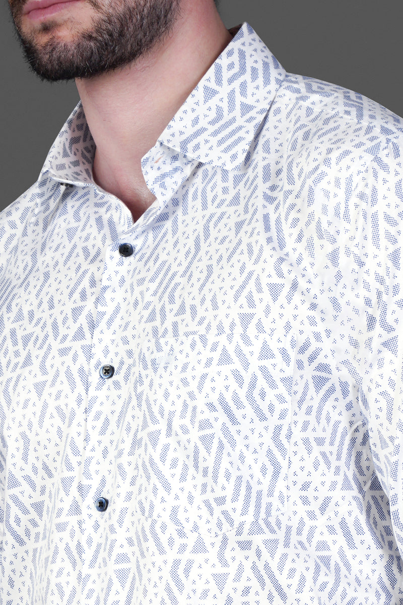 Bright White Geometric Formal/Casual Prints Premium Cotton Shirt For ...