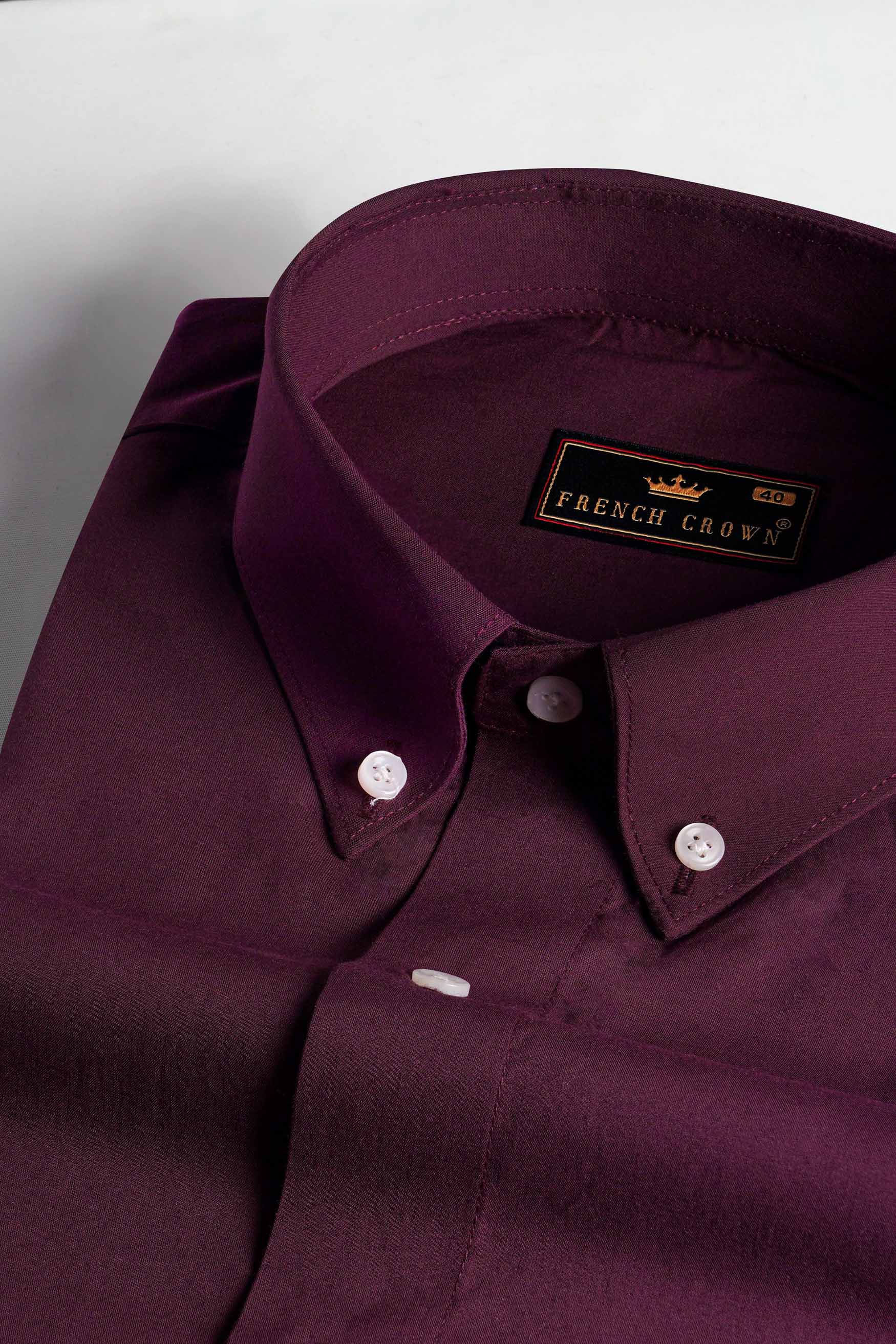 English Walnut Maroon Formal/Casual Plain-Solid Premium Cotton Button ...