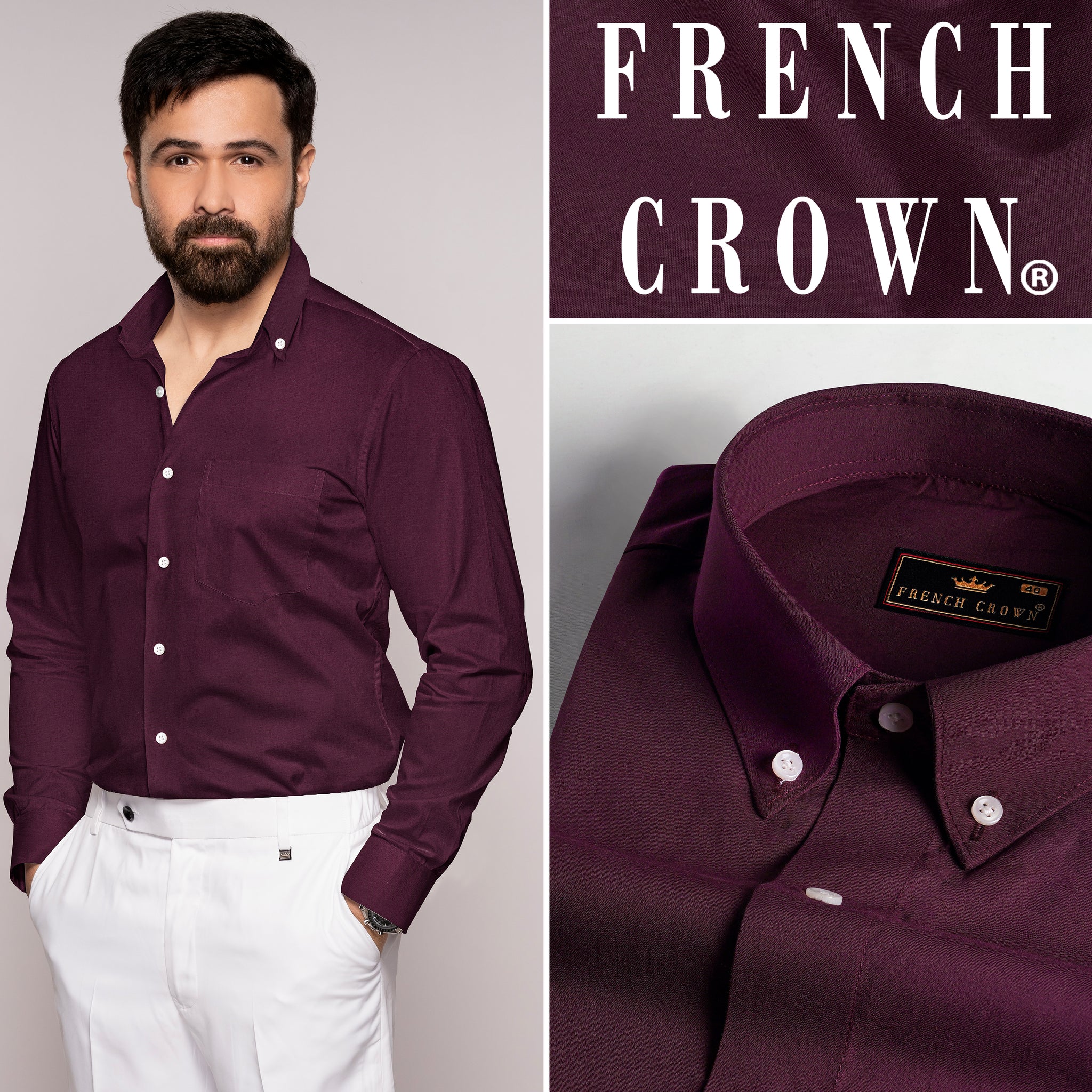 English Walnut Maroon Formal/Casual Plain-Solid Premium Cotton Button ...
