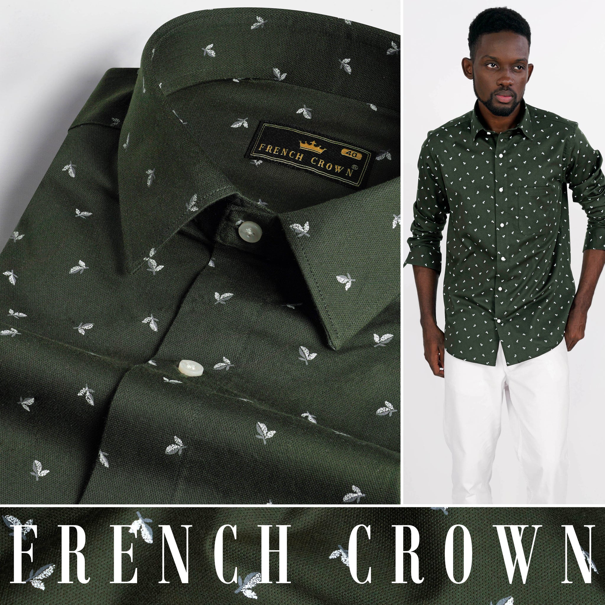 Cabbage Pont Green with White Formal/Casual Prints Premium Cotton Shirt ...