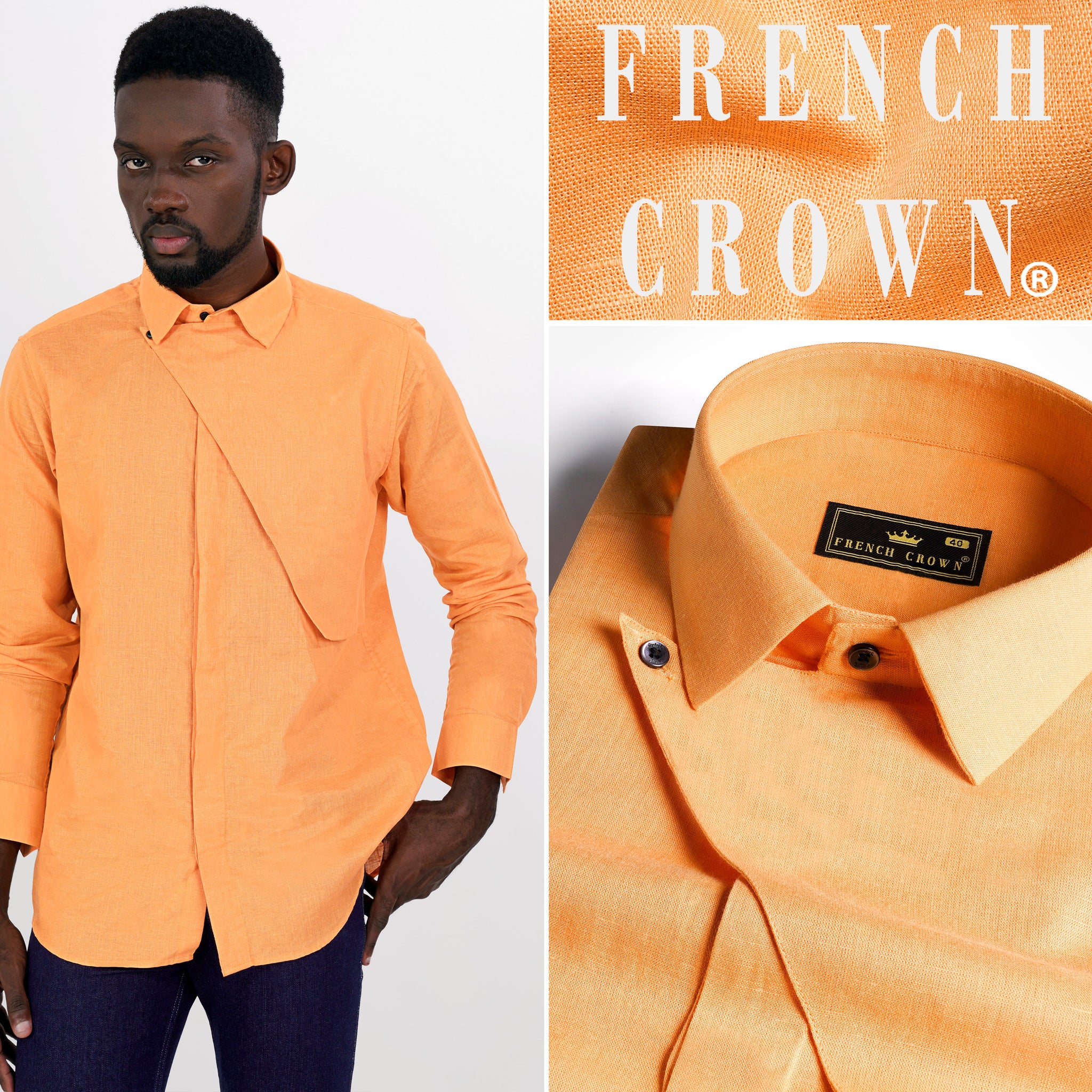 Apache Orange Casual Plain-Solid Premium Linen Shirt For Men