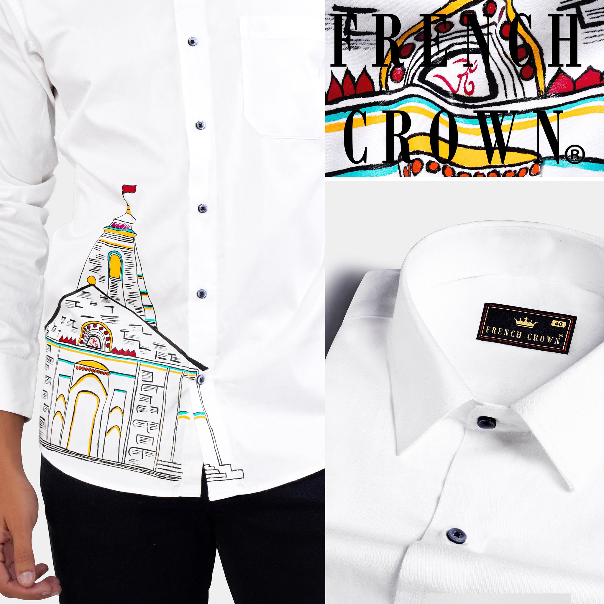 Bright White Kedarnath Temple Hand Painted Casual Plain-Solid Premium ...