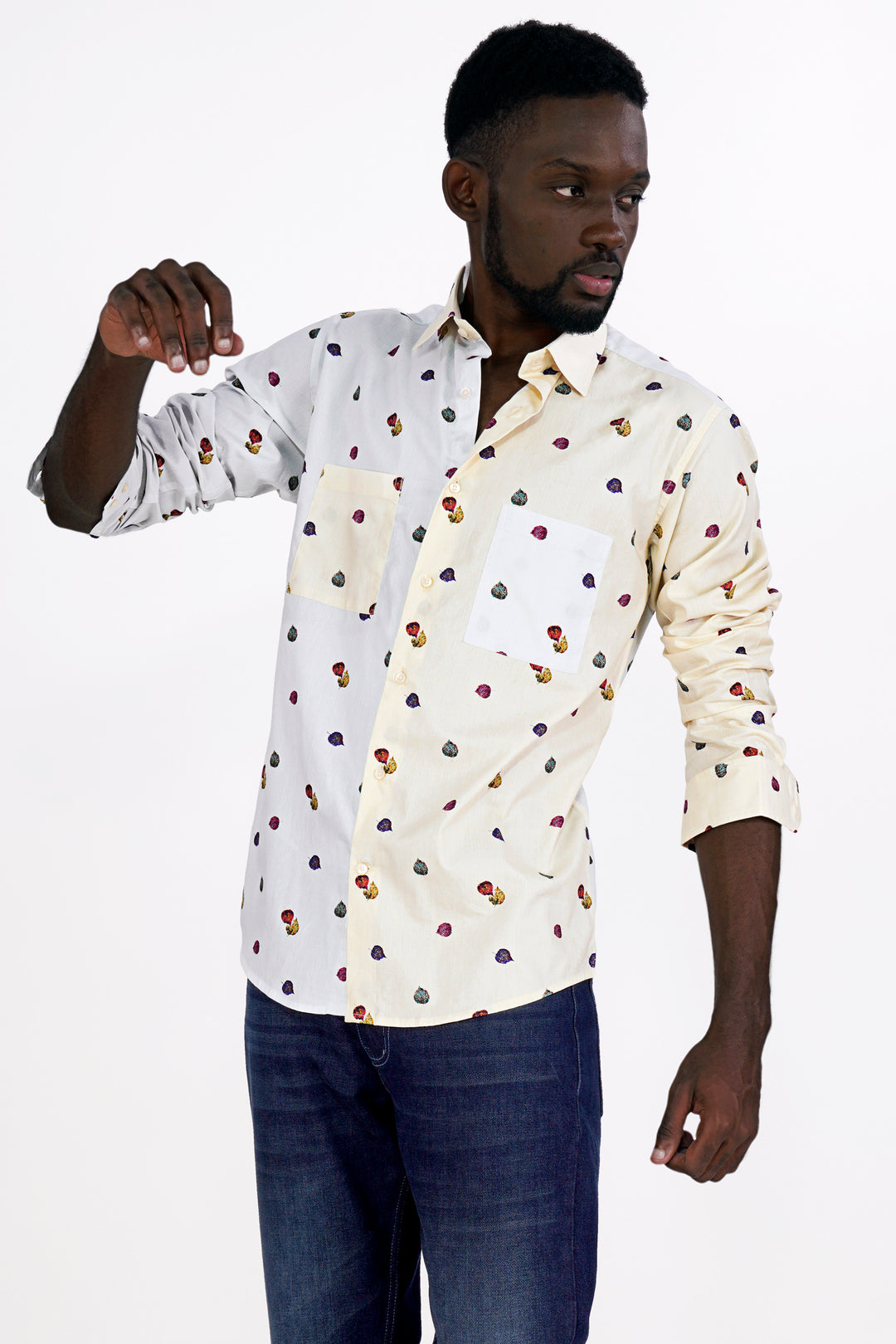 Half Bright White with Half Hampton Beige Casual Prints Premium Cotton ...