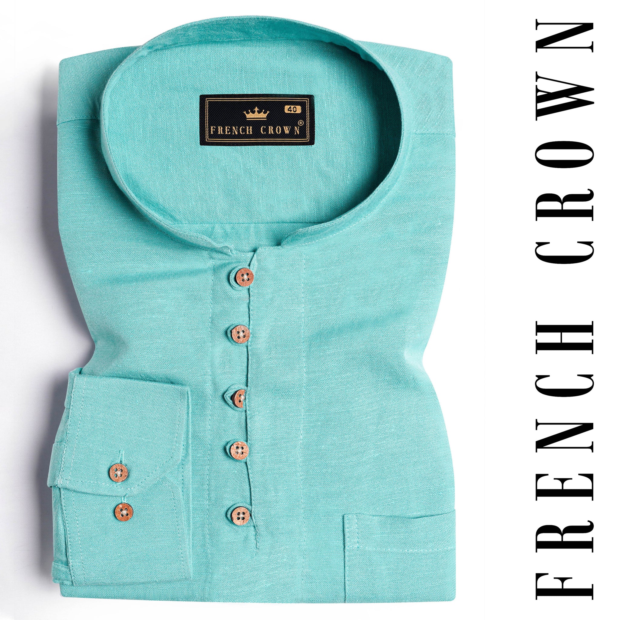 Verdigris Blue Casual Textured Premium Linen Indian Kurta Style Shirt ...