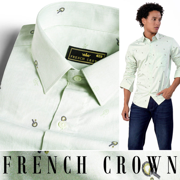 Eggshell Green Formal/Casual Textured Premium Cotton Jacquard Shirt For Men