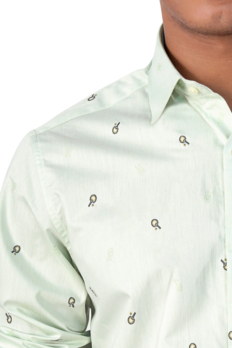 Eggshell Green Formal/Casual Textured Premium Cotton Jacquard Shirt For Men