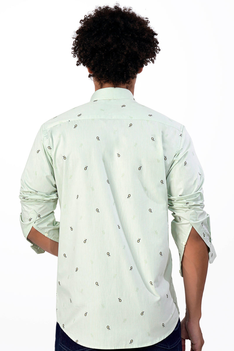 Eggshell Green Formal/Casual Textured Premium Cotton Jacquard Shirt For Men