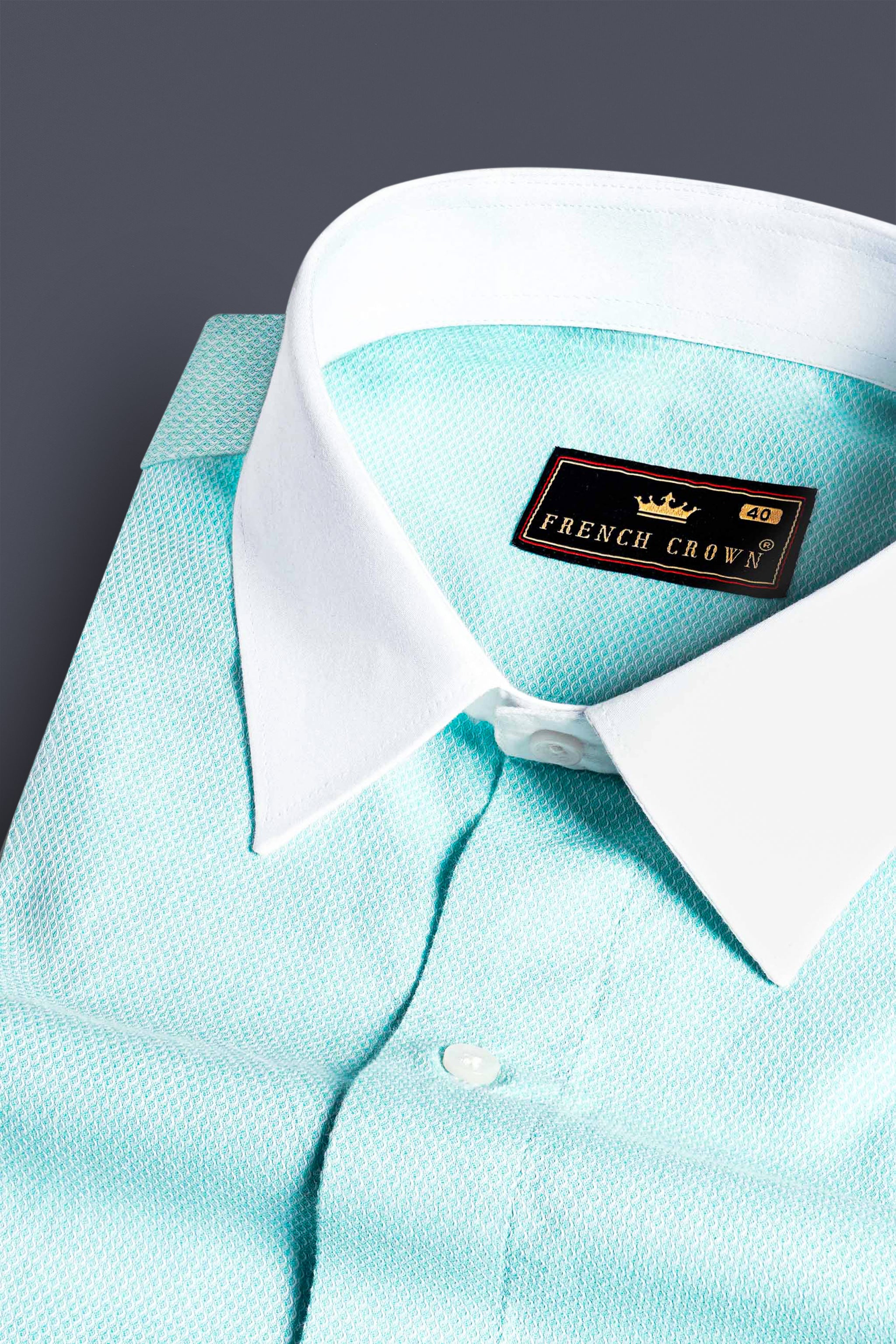 Tiffany Blue with White Formal/Casual Textured Premium Cotton Shirt For Men