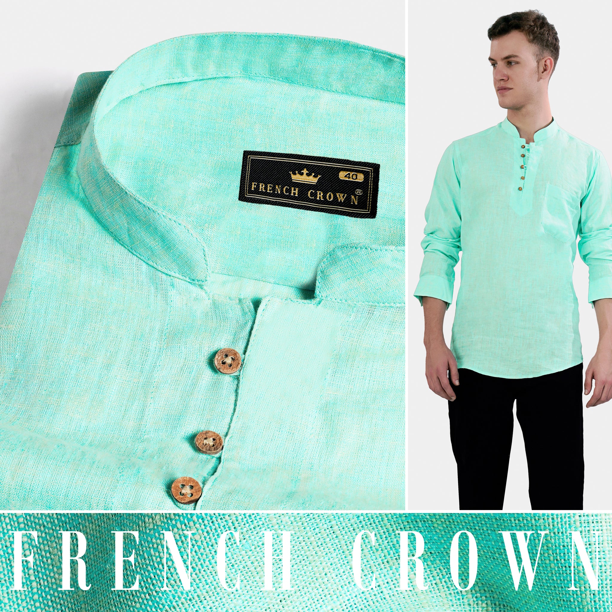 Downy Green Casual textured Premium Linen Indian Kurta Style