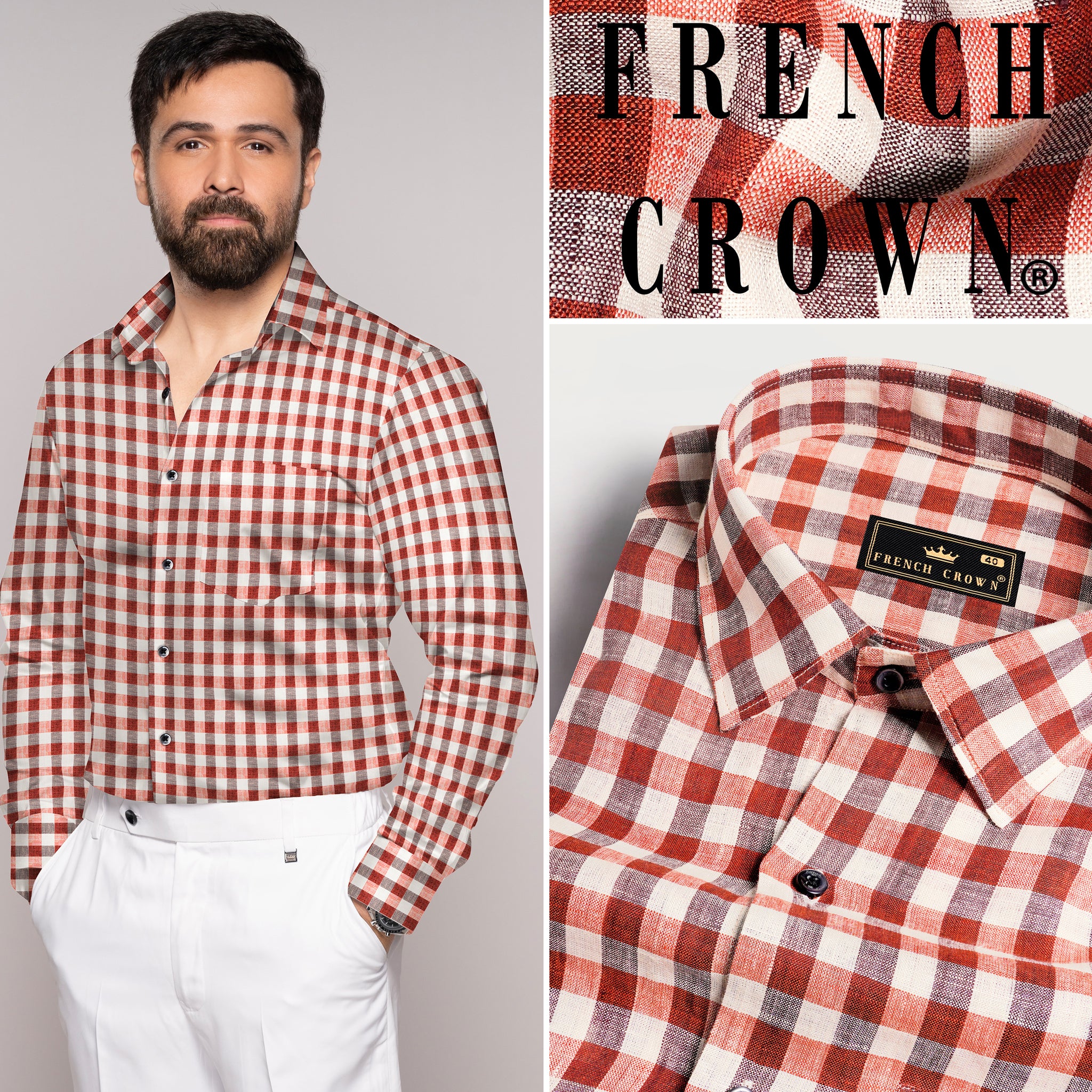 Auburn Red and White Formal/Casual Checks-Plaid Premium Cotton Shirt ...