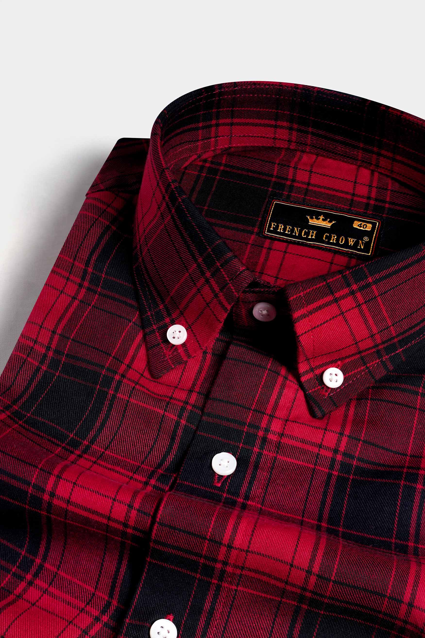 Shiraz Red and Black Casual Checks-Plaid Premium Cotton Button-Down ...