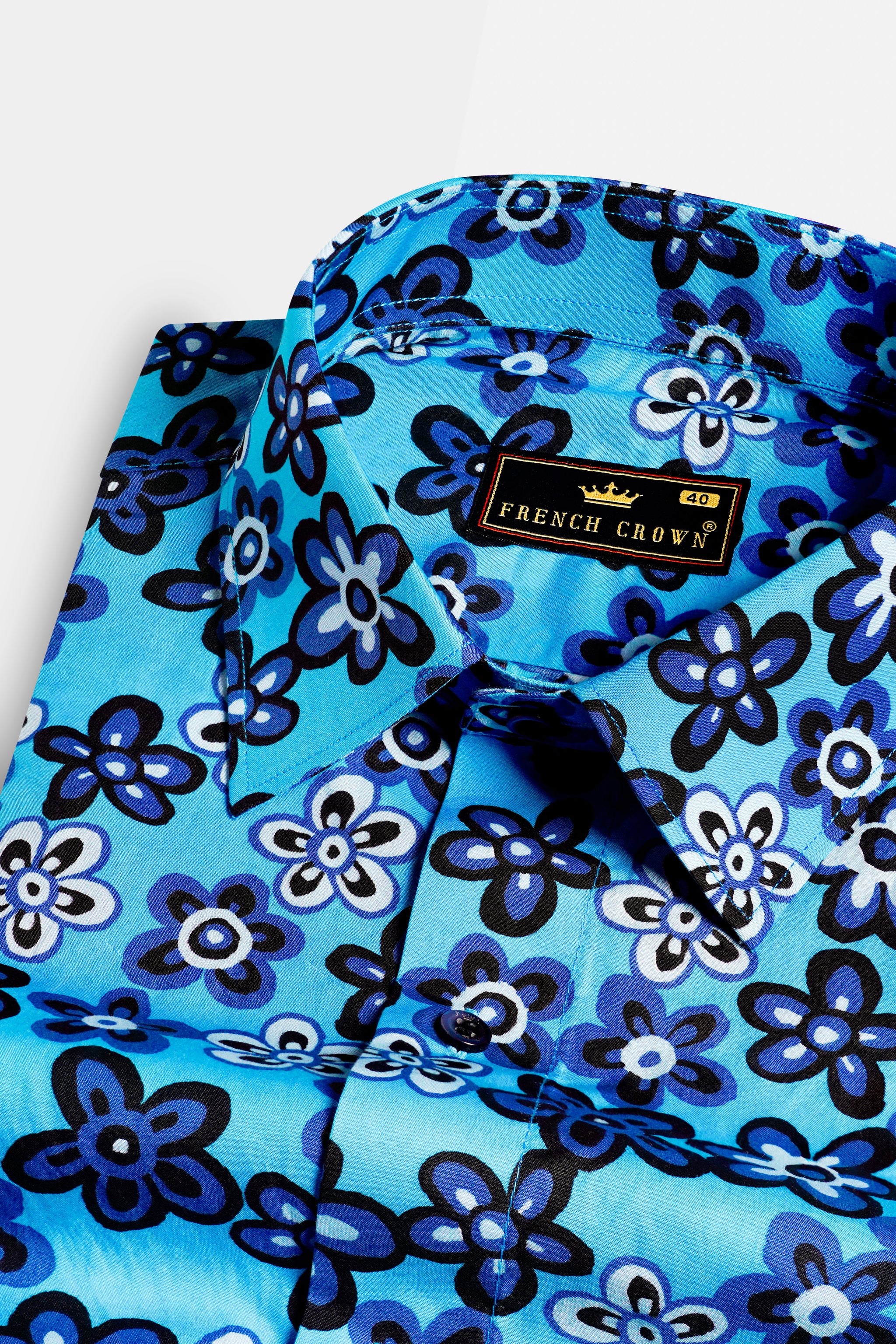 Mariner Blue Casual Prints Premium Cotton Shirt For Men