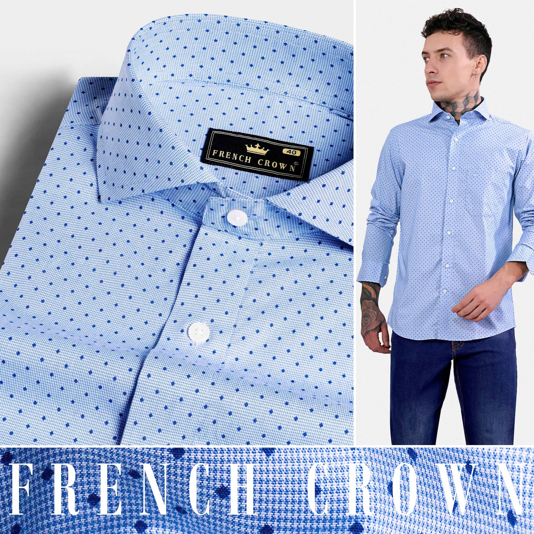 Glacier Blue and Smalt Blue Formal Prints Premium Cotton Shirt For Men