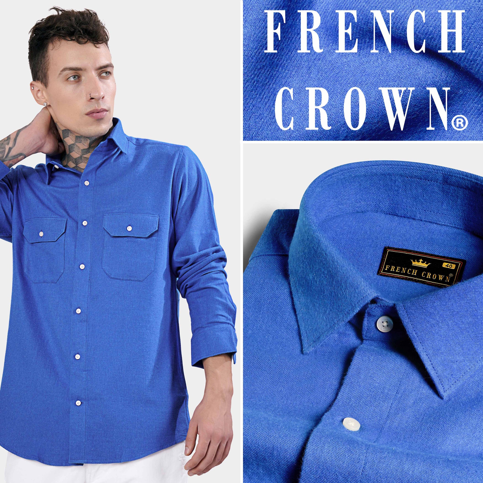 Mariner Blue Casual Prints Premium Cotton Shirt For Men