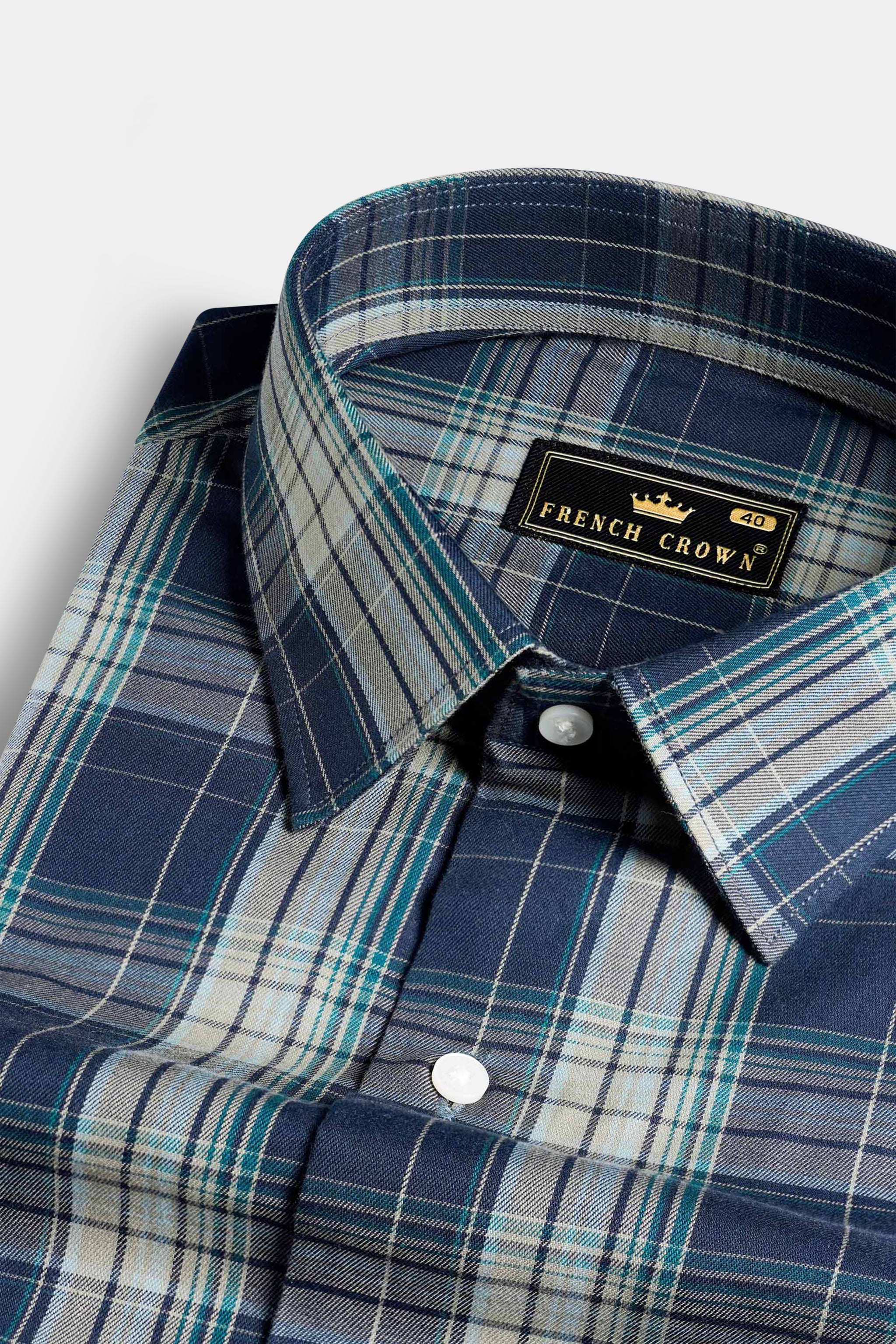 Cloud Burst Blue and Casal Green Casual Checks-Plaid Premium Cotton ...
