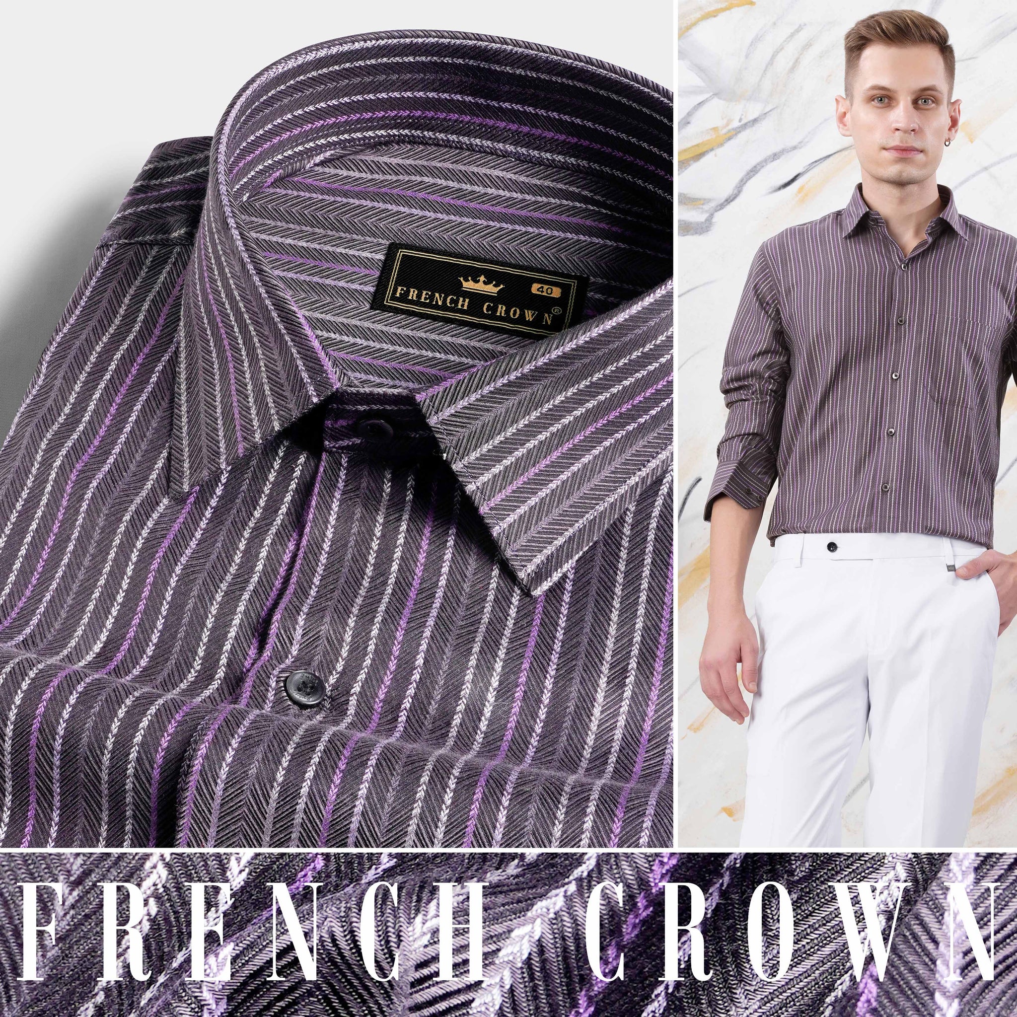 Scarpa Flow Purple Formal/Casual Stripes Premium Cotton Shirt For Men