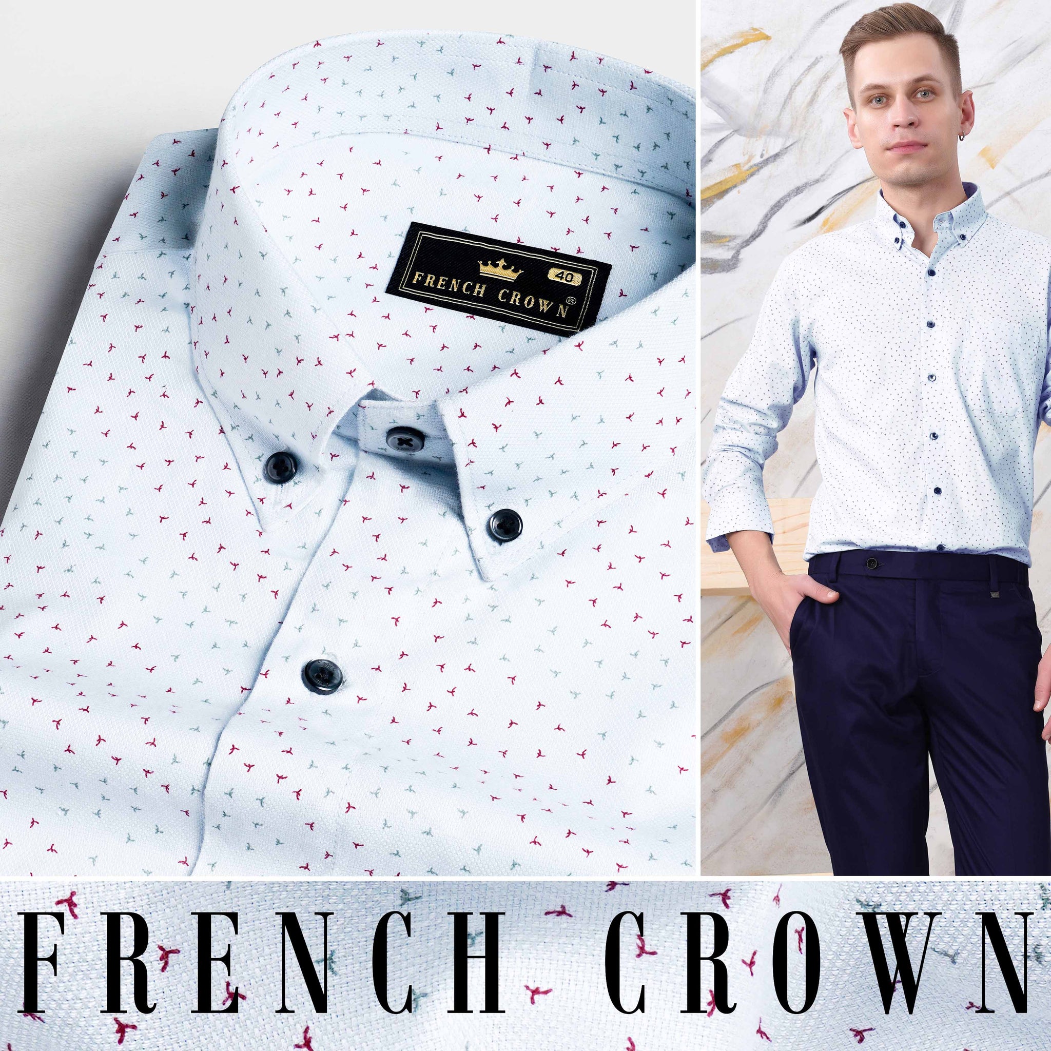 Botticelli Blue and Burgundy Casual Prints Premium Cotton Button-Down ...