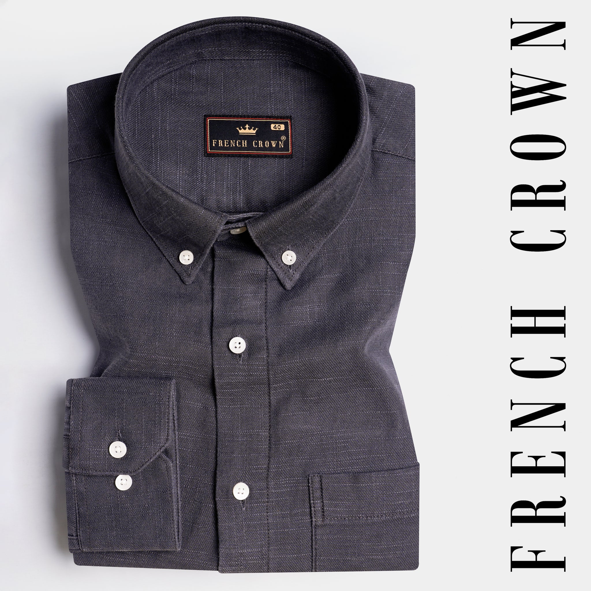 Iridium Gray Formal Textured Premium Cotton Button-Down Shirt For Men
