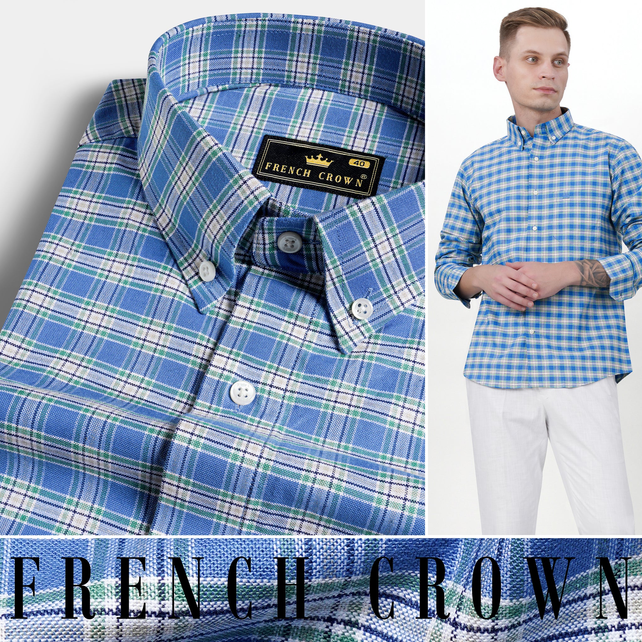 Mariner Blue and White Casual Checks-Plaid Premium Cotton Button-Down ...