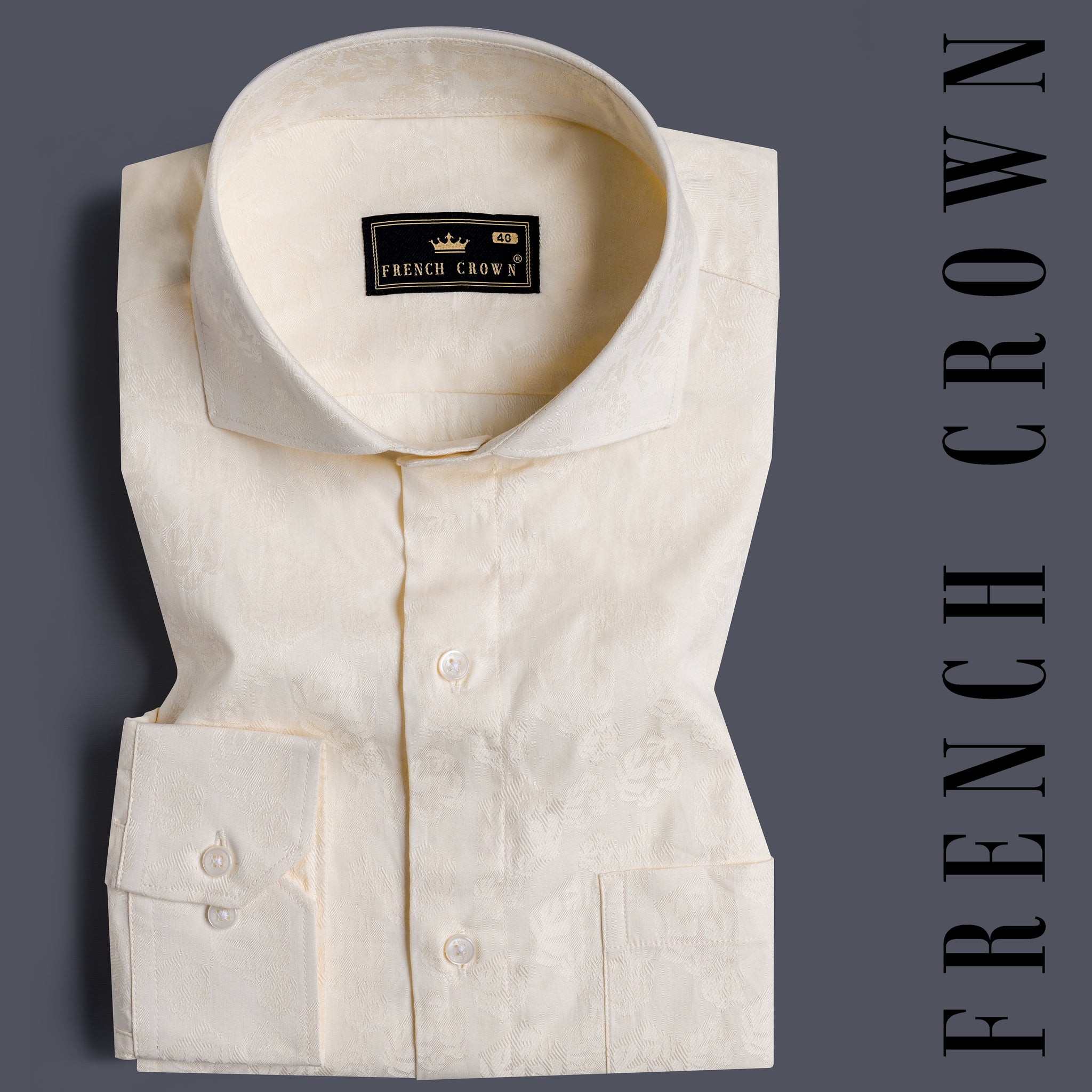 Almond Beige Casual Textured Premium Cotton Jacquard Shirt For Men