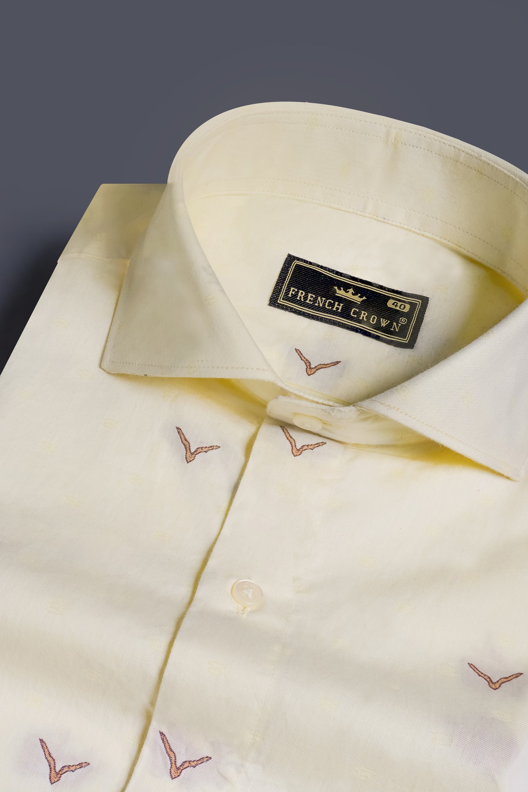 Bone Beige Birds Casual Textured Premium Cotton Jacquard Shirt For Men