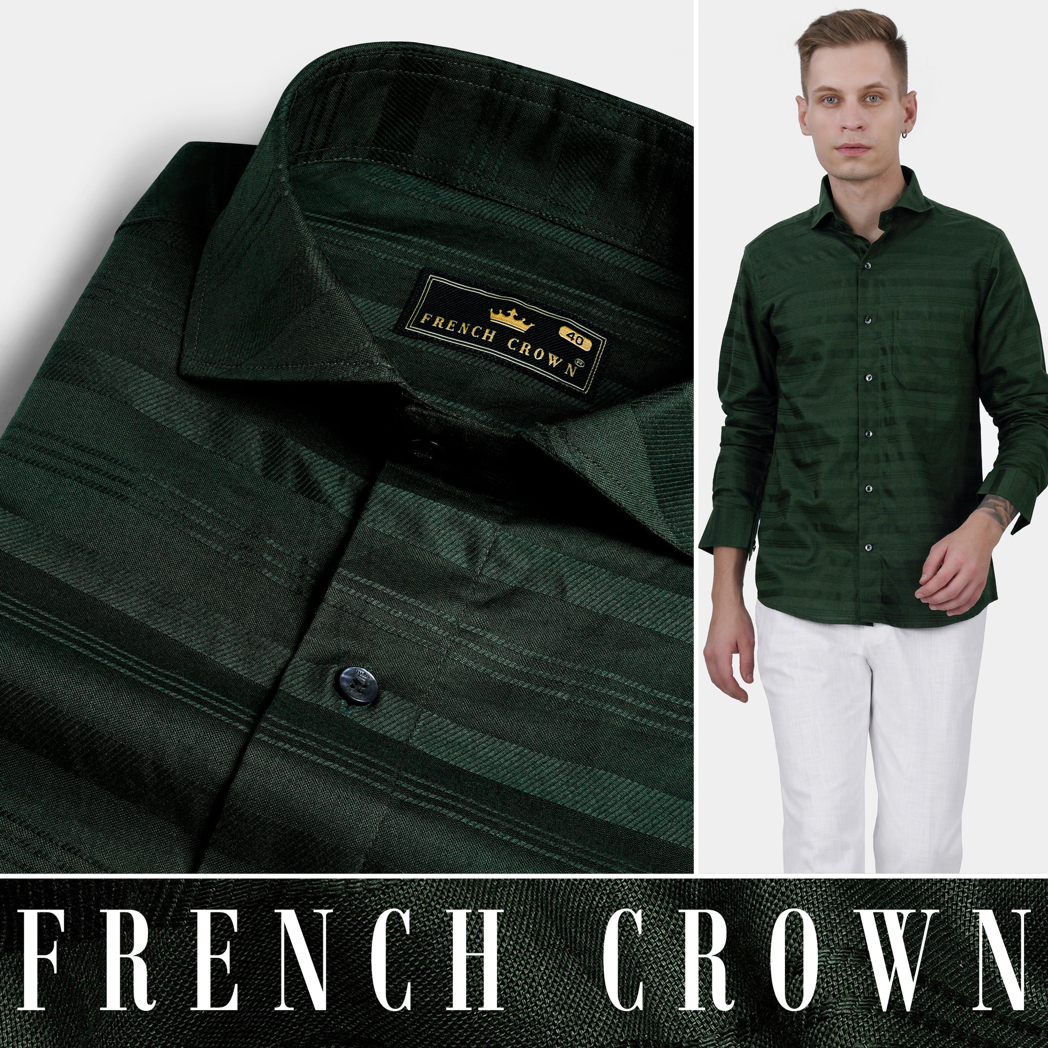 Timber Green Casual Stripes Premium Cotton Shirt For Men