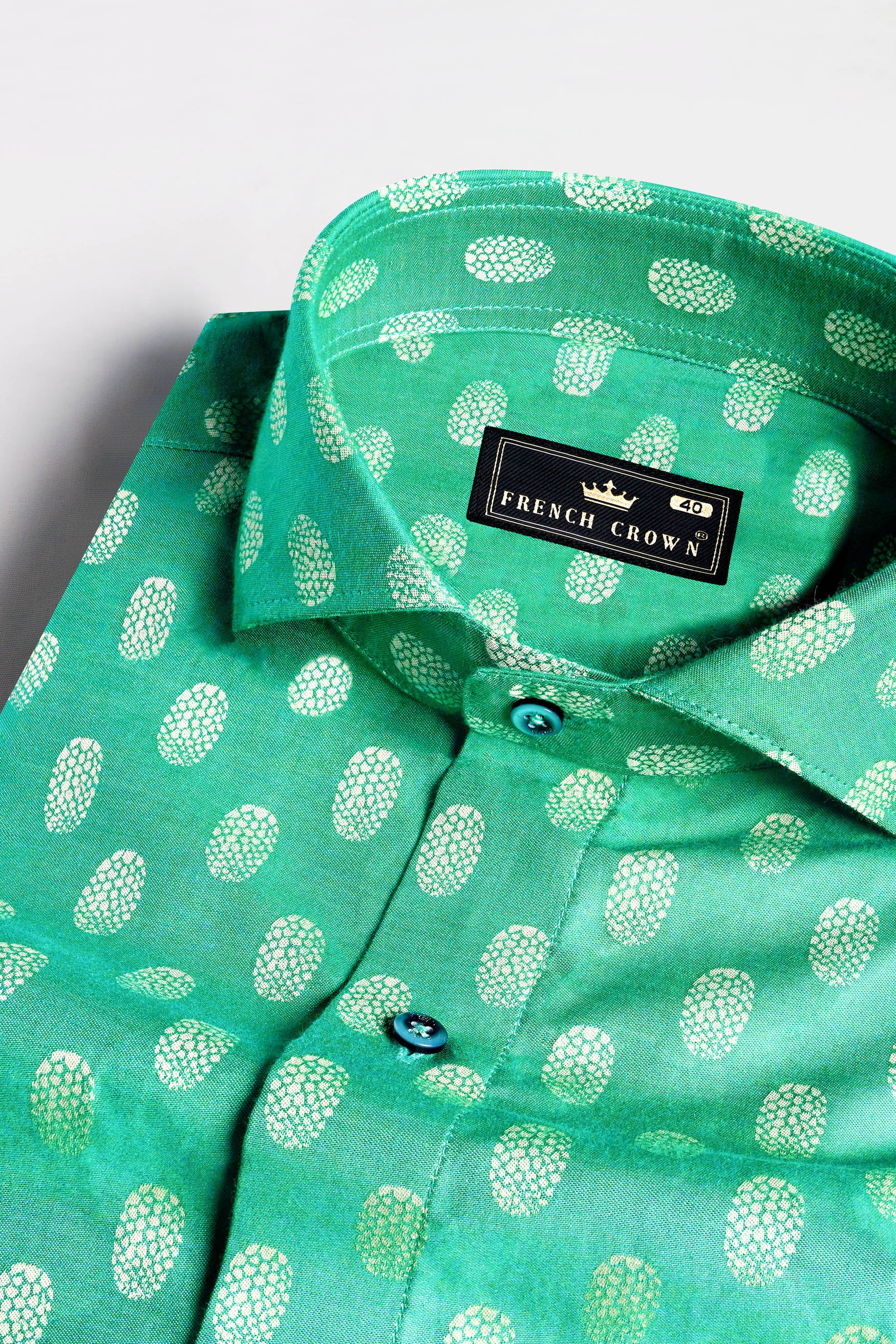 Shamrock Green Casual Textured Premium Cotton Jacquard Shirt For Men