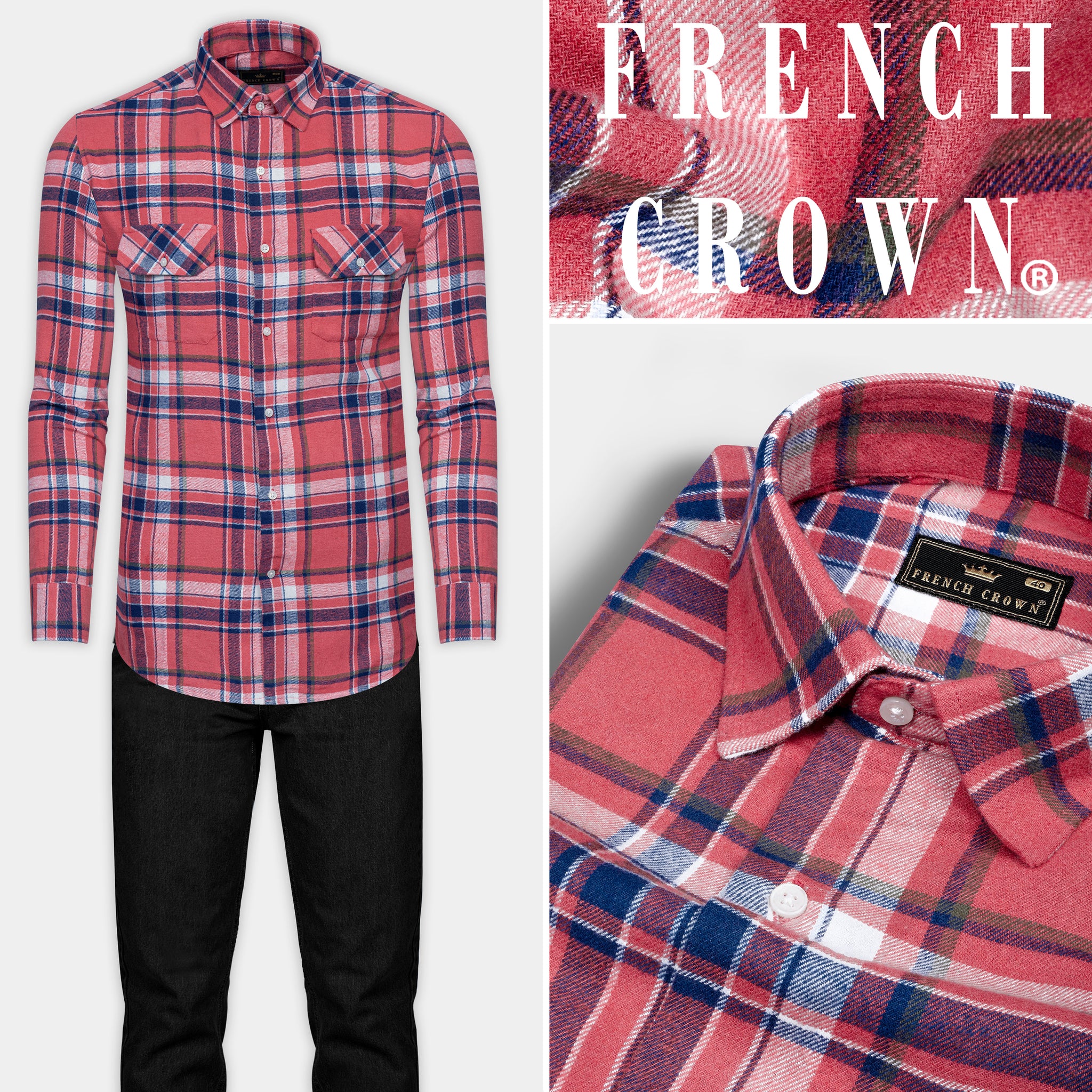 Fuzzy Wuzzy Red with Zodiac Blue Casual Checks-Plaid Premium Cotton ...