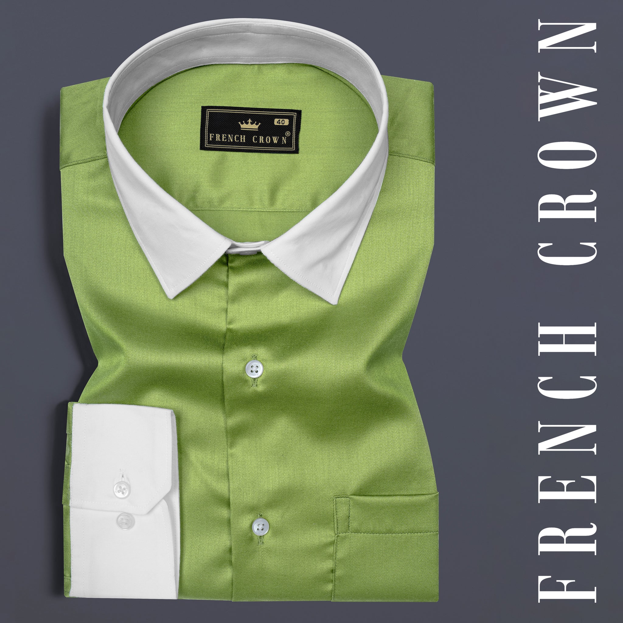 Asparagus Green Subtle Sheen Formal Plain-Solid Premium Cotton Shirt ...