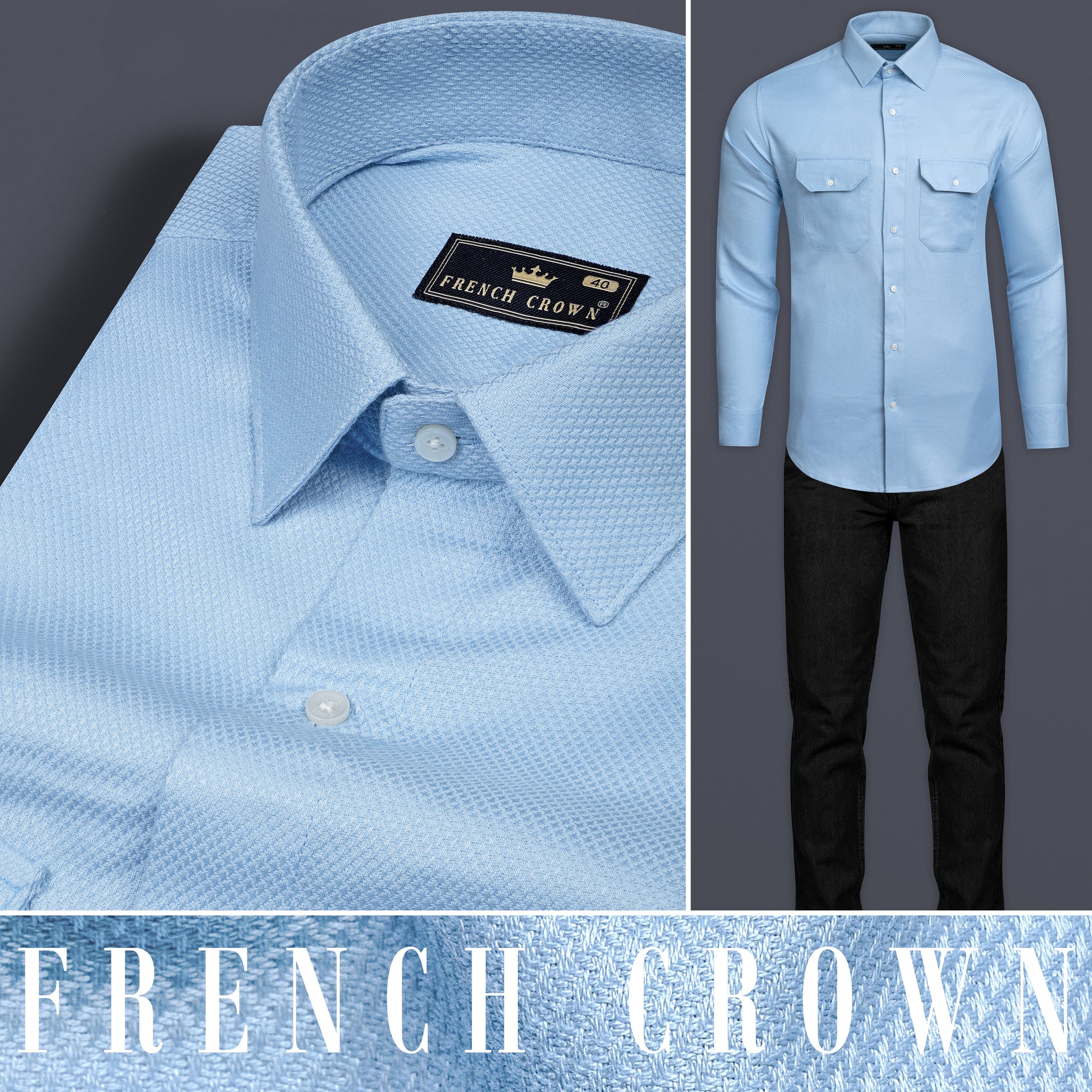 Pigeon Post Blue Casual Textured Premium Cotton Shirt For Men