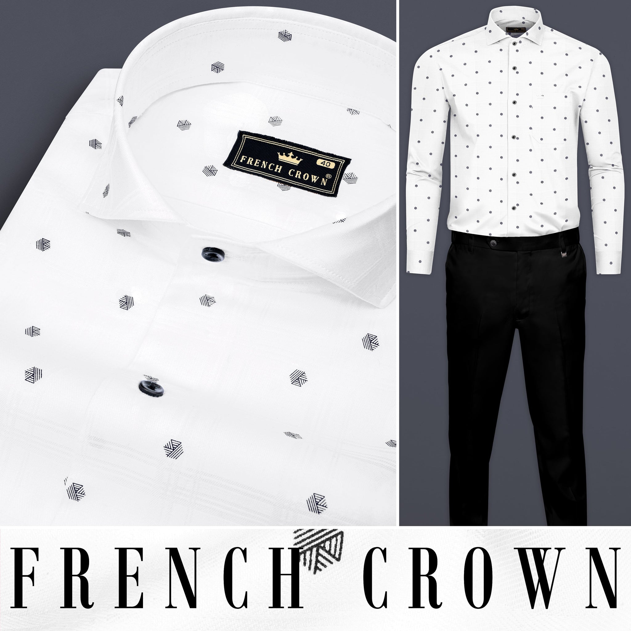 Bright White Formal Prints Premium Cotton Shirt For Men
