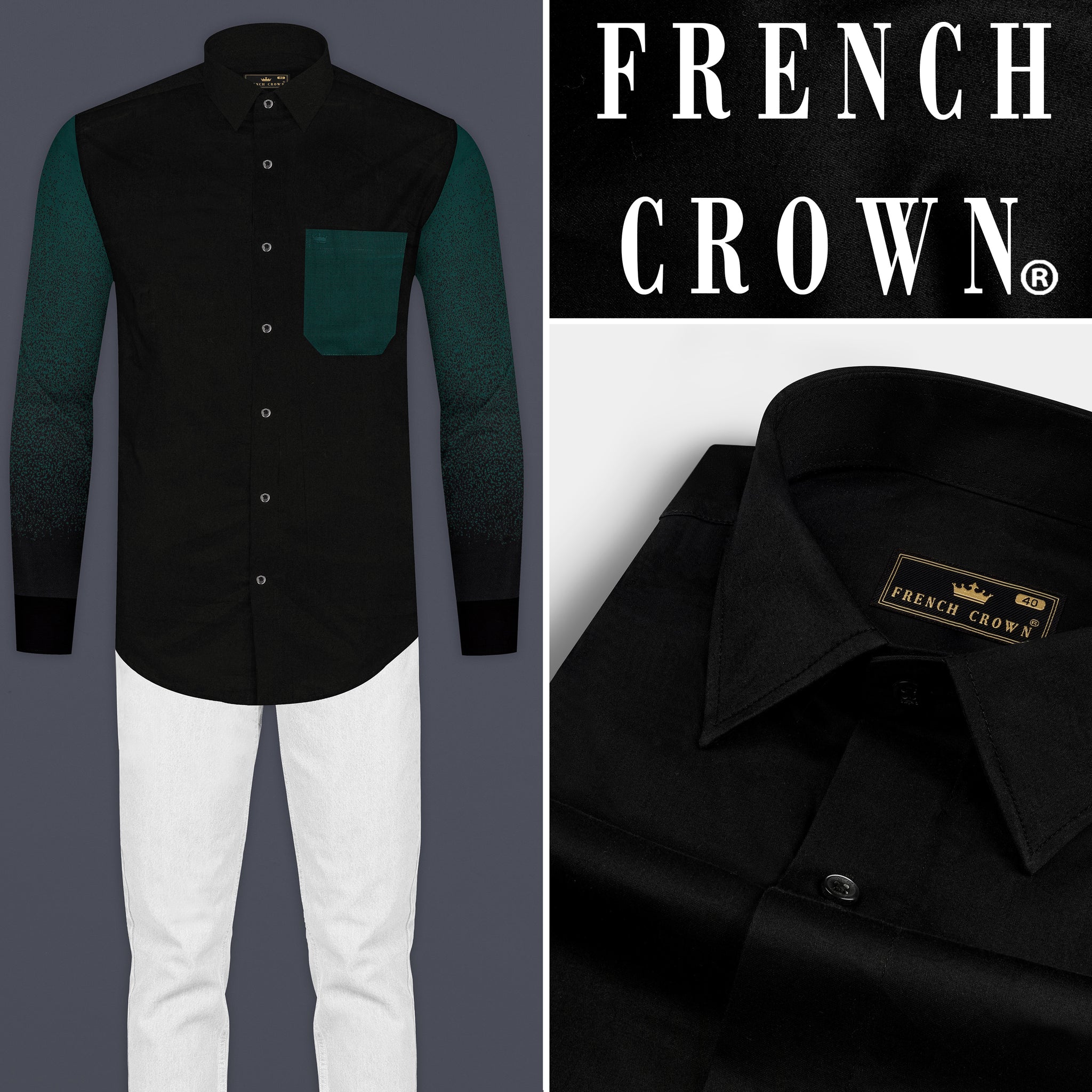 Jade Black with Burnham Green Casual Prints Premium Cotton Shirt For Men