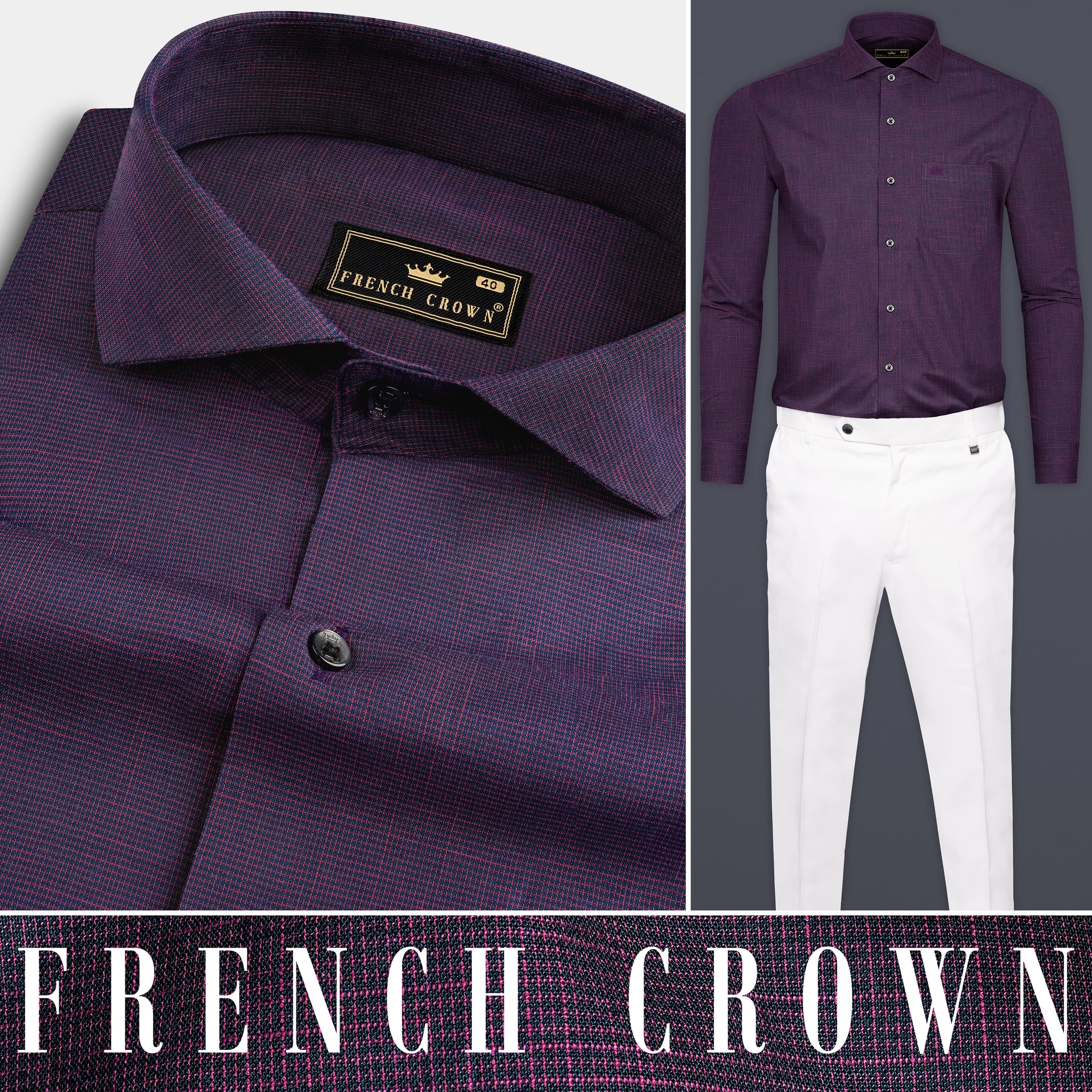 Byzantium Purple Formal Prints Premium Cotton Shirt For Men