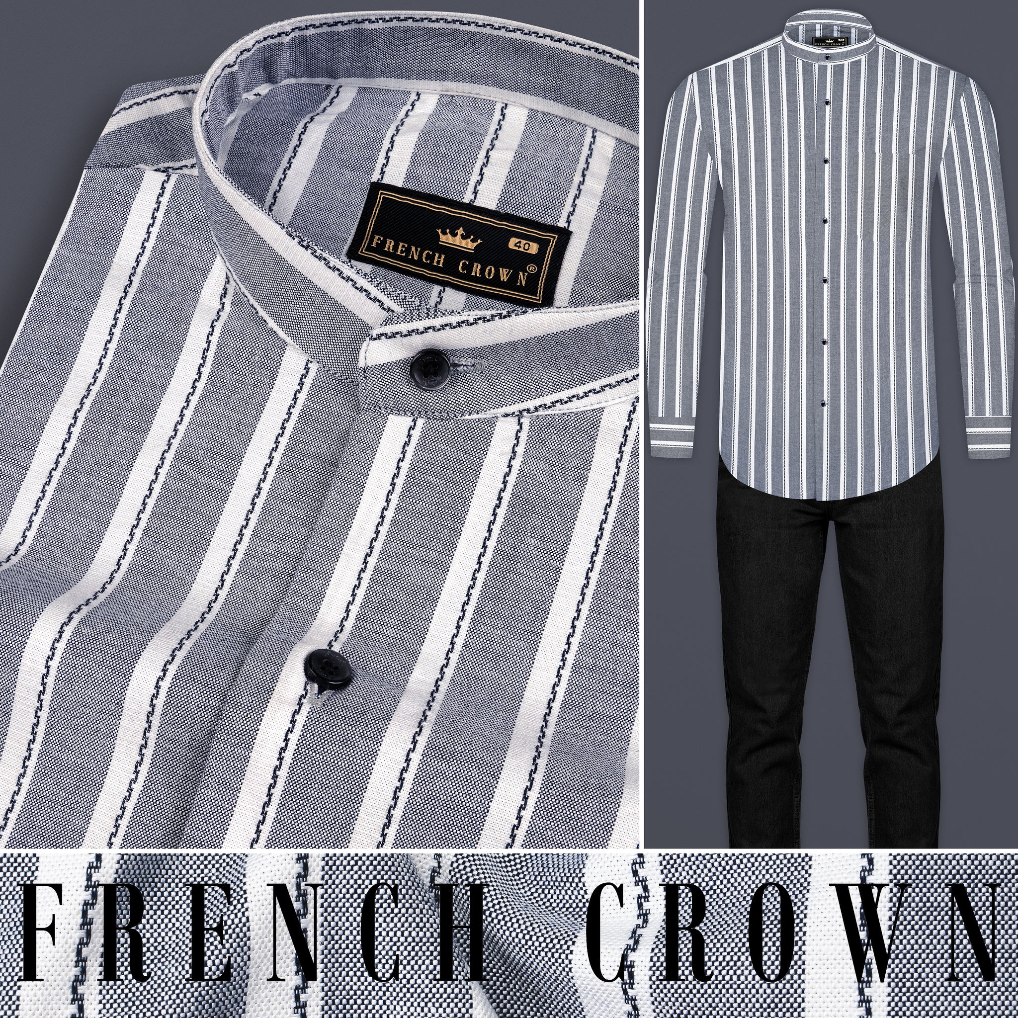 Mobster Gray And Bright White Casual Stripes Premium Cotton Shirt For Men