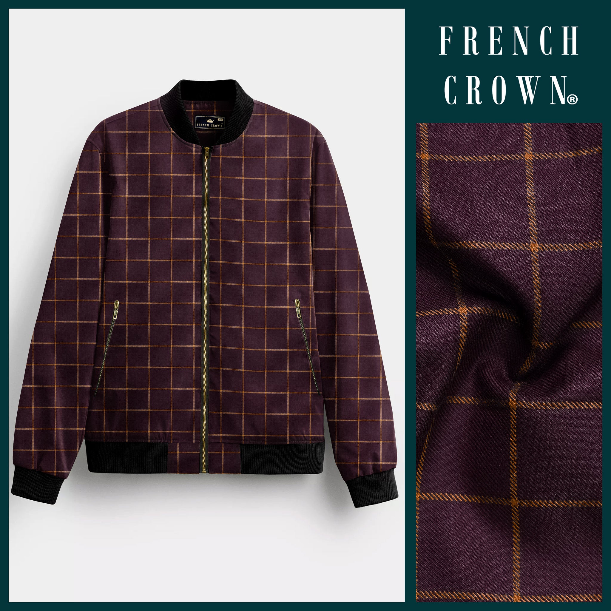Zambezi Wine Casual Plaid Premium Cotton Bomber Jacket For Men