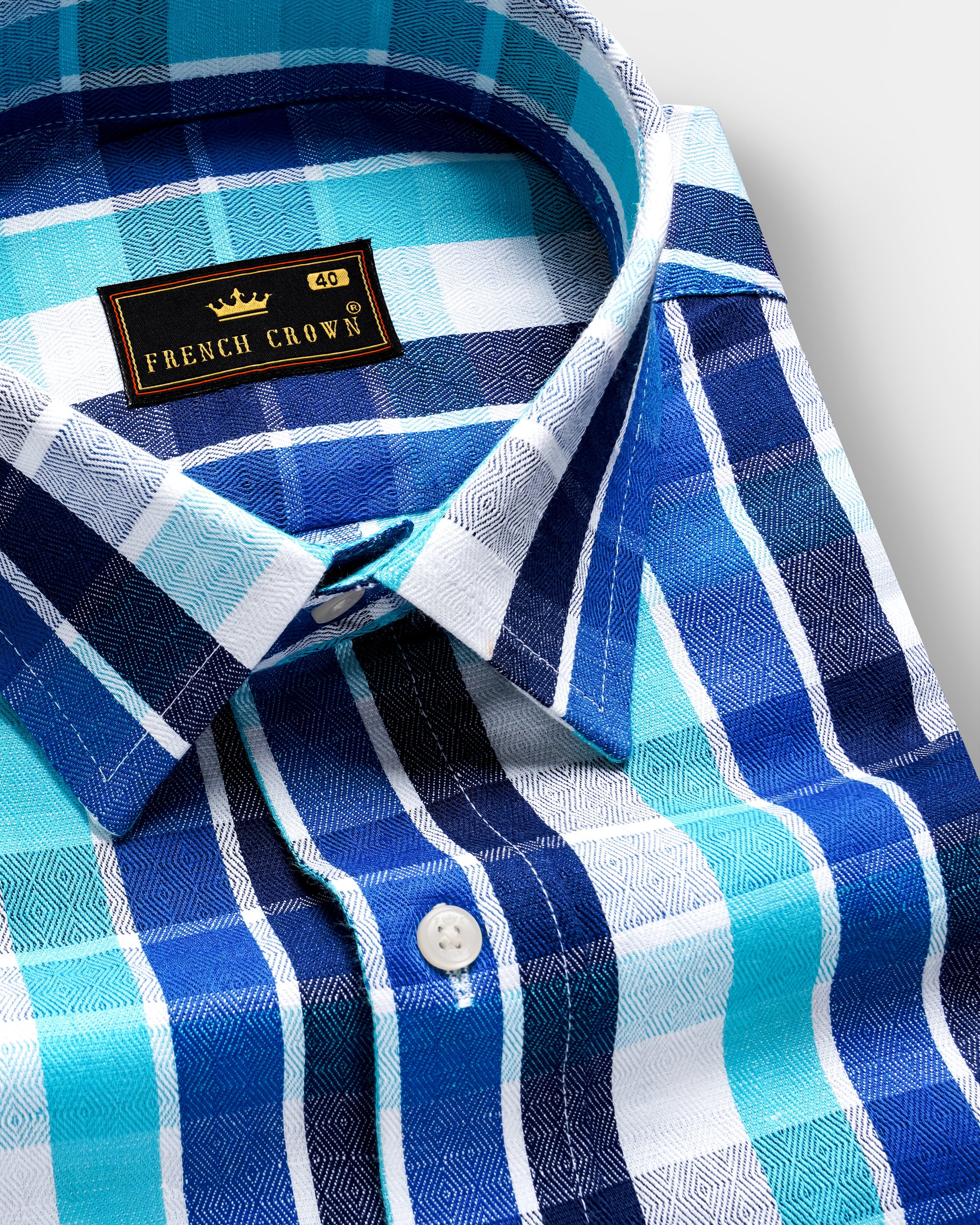 Azure-Sapphire Blue And Spray Casual Checks Plaid Premium Cotton Shirt ...