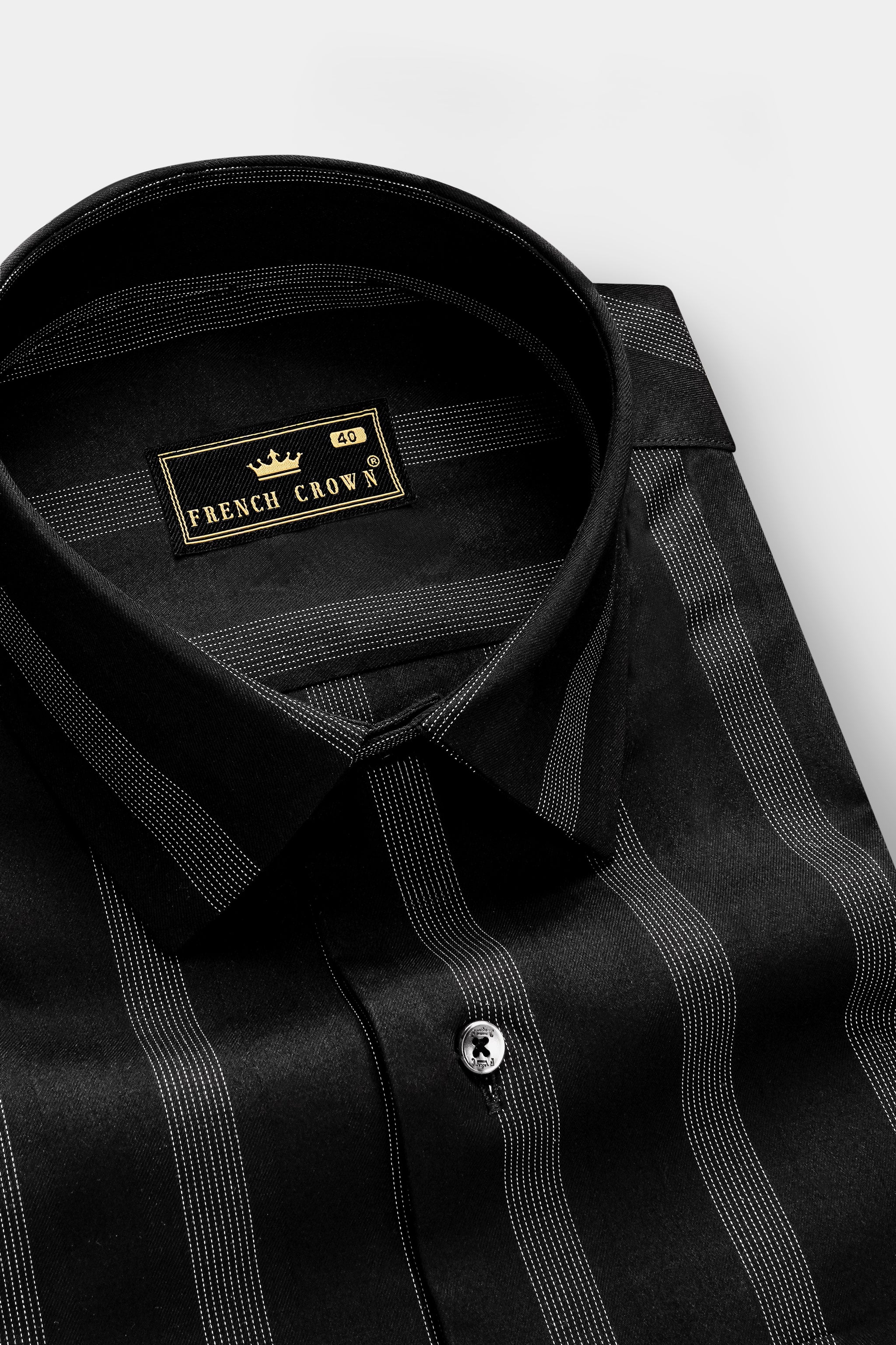 Nightshade-Jade Black Peking Formal Stripes Premium Cotton Shirt For Men