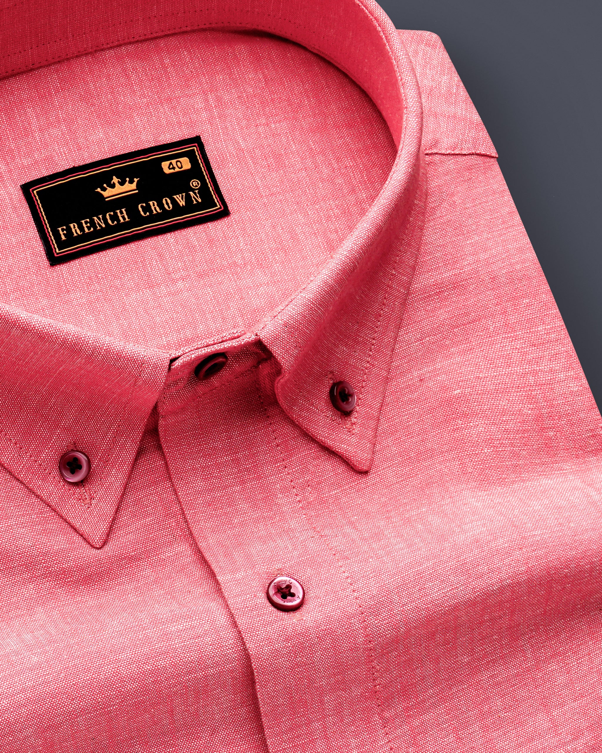 Brink Pink Semi-Formal Plain-Solid Premium Cotton Button Down Shirt For Men