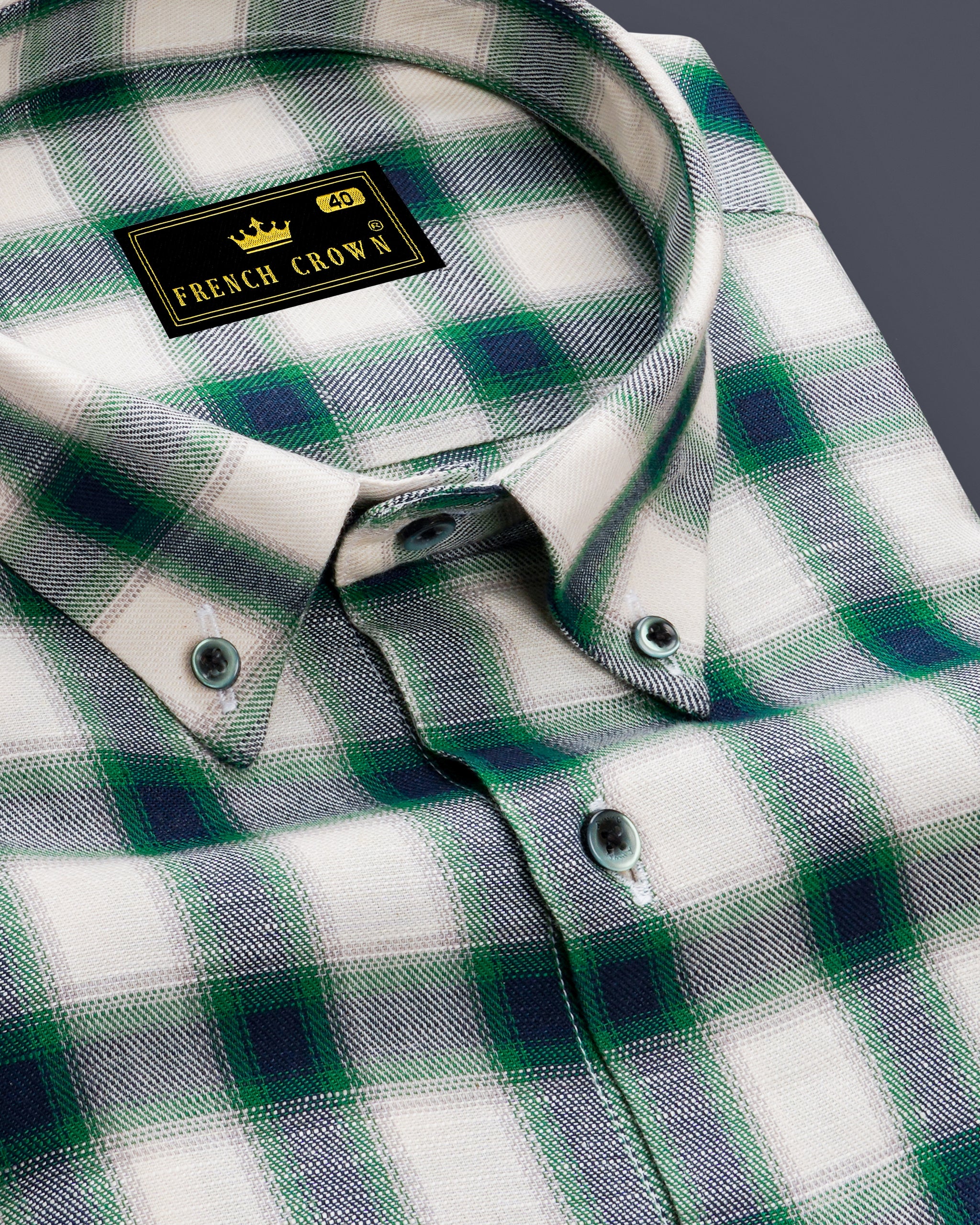 Aureglace Pariglacial Cream And Firefly Green Checks Plaid Casual ...