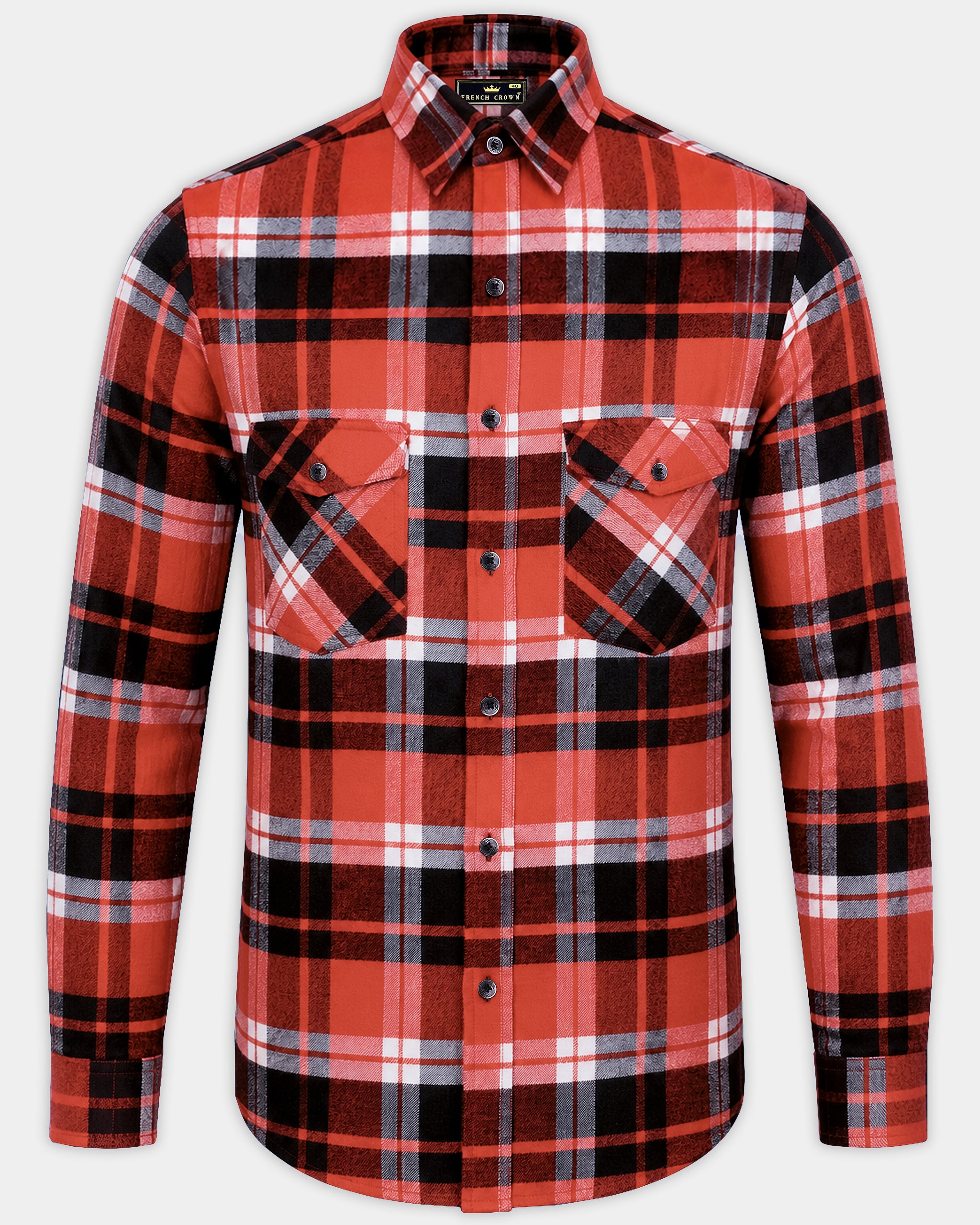 Harrow-Cinnabar Orange And Jade Black Plaid Casual Premium Cotton Shirt ...