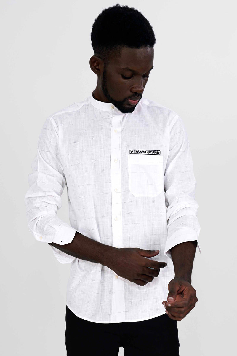 Bright White Casual Checks-Plaid Premium Cotton Embroidered Shirt For Men