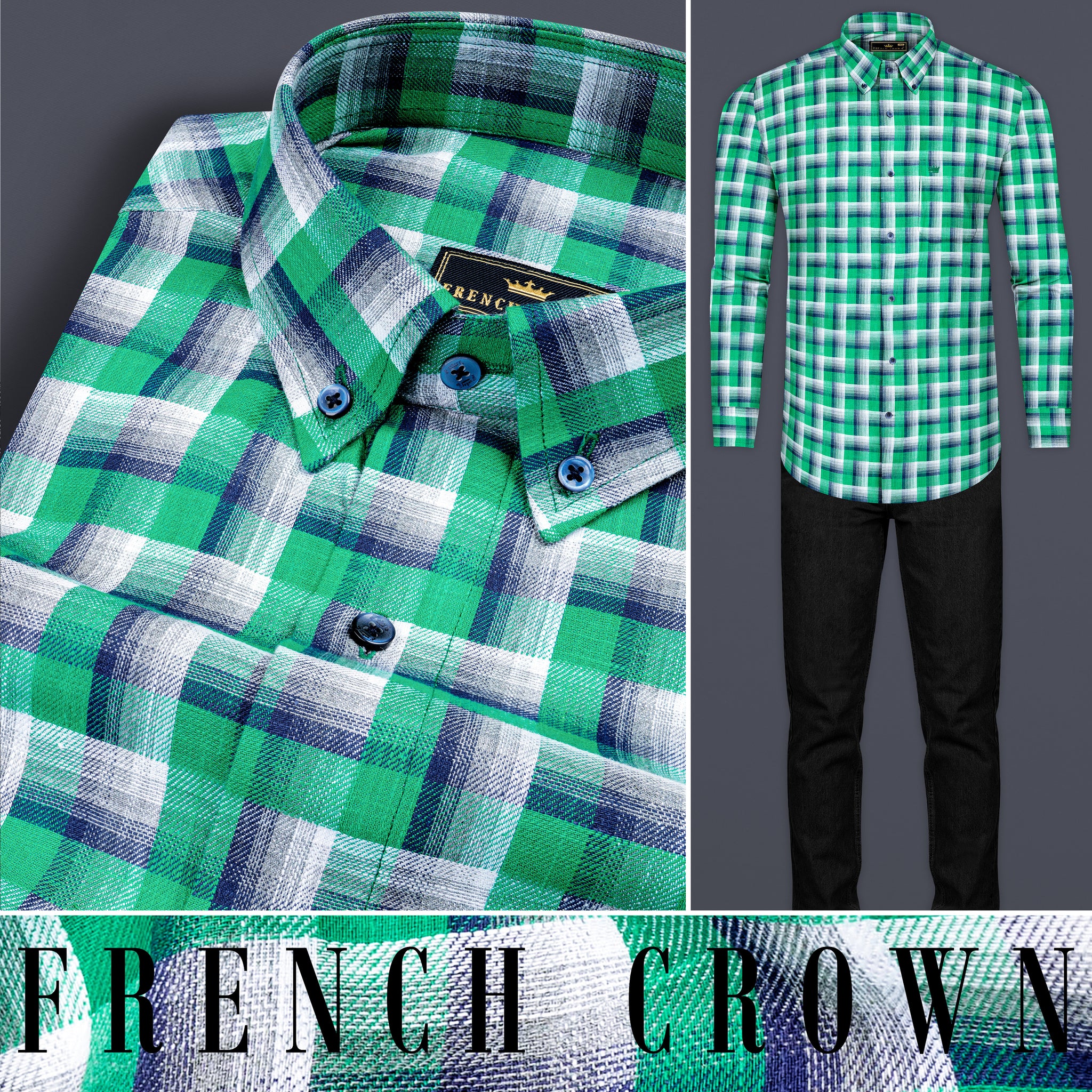 Acapulco Green Casual Checks-Plaid Premium Cotton Button-Down Shirt For ...