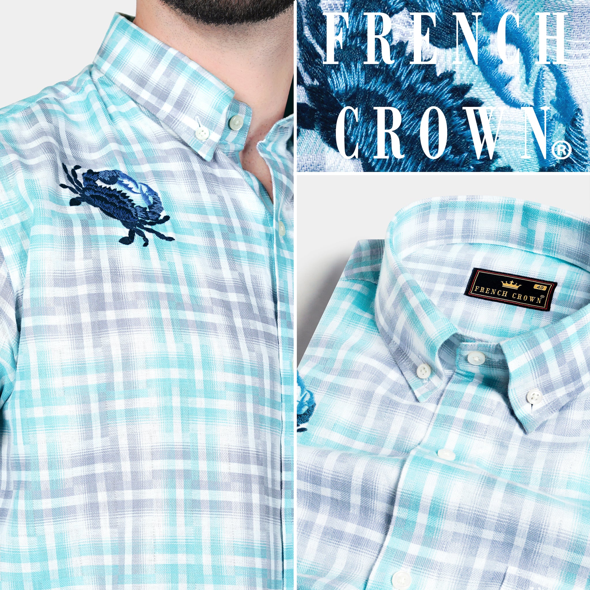 Tiffany Blue and Heather Gray Checkered with Scorpion Patchwork Casual ...