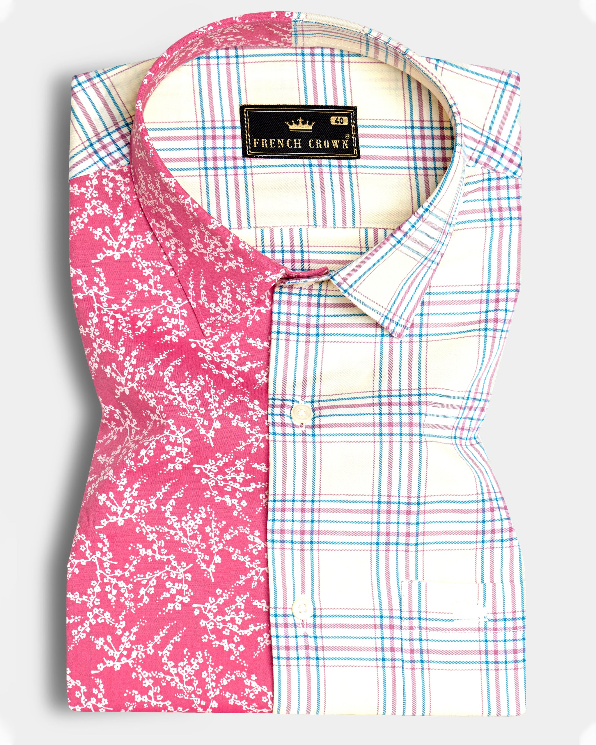 Half Floral and Half Plaid Plain Solid Casual Premium Cotton Shirt For ...