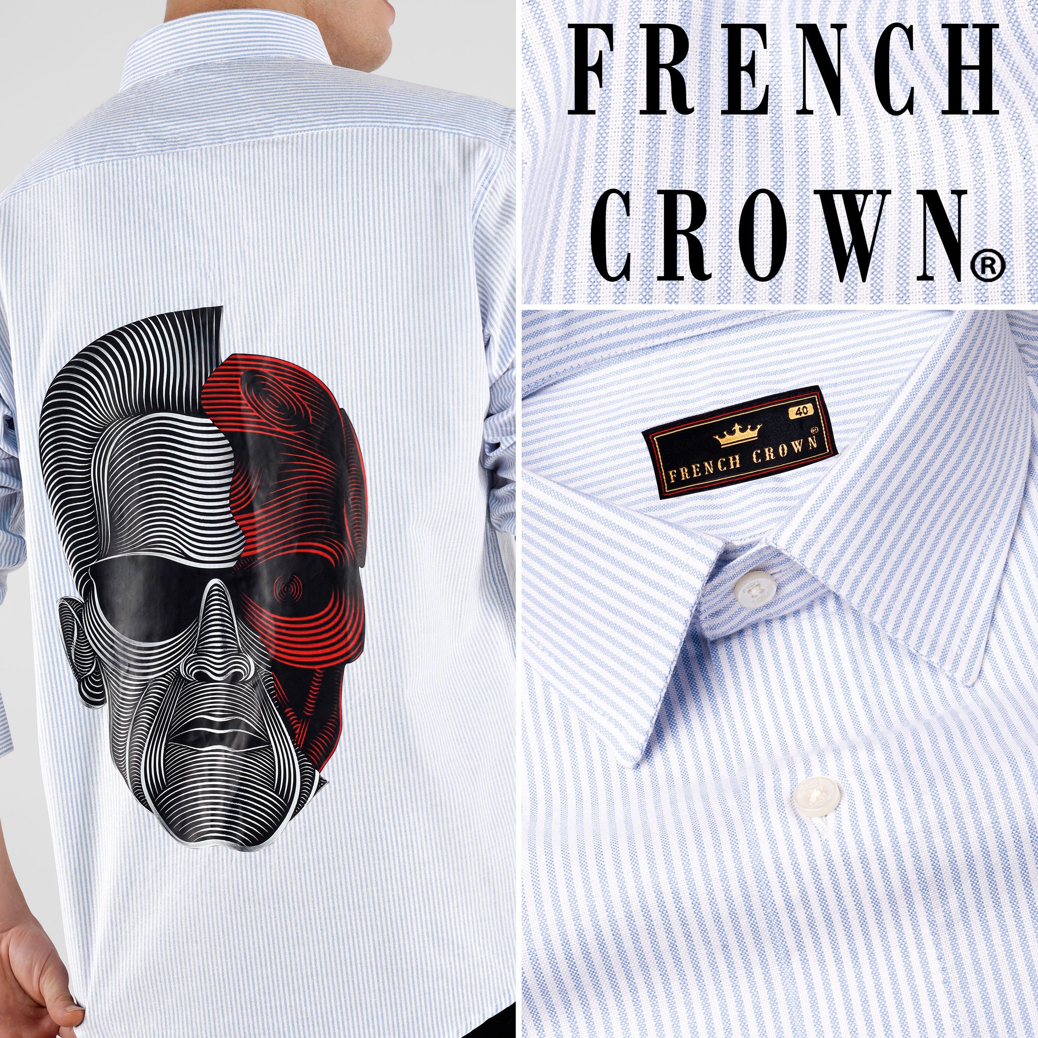 Bright White and Porcelain Blue Casual Stripes Premium Cotton Shirt For ...